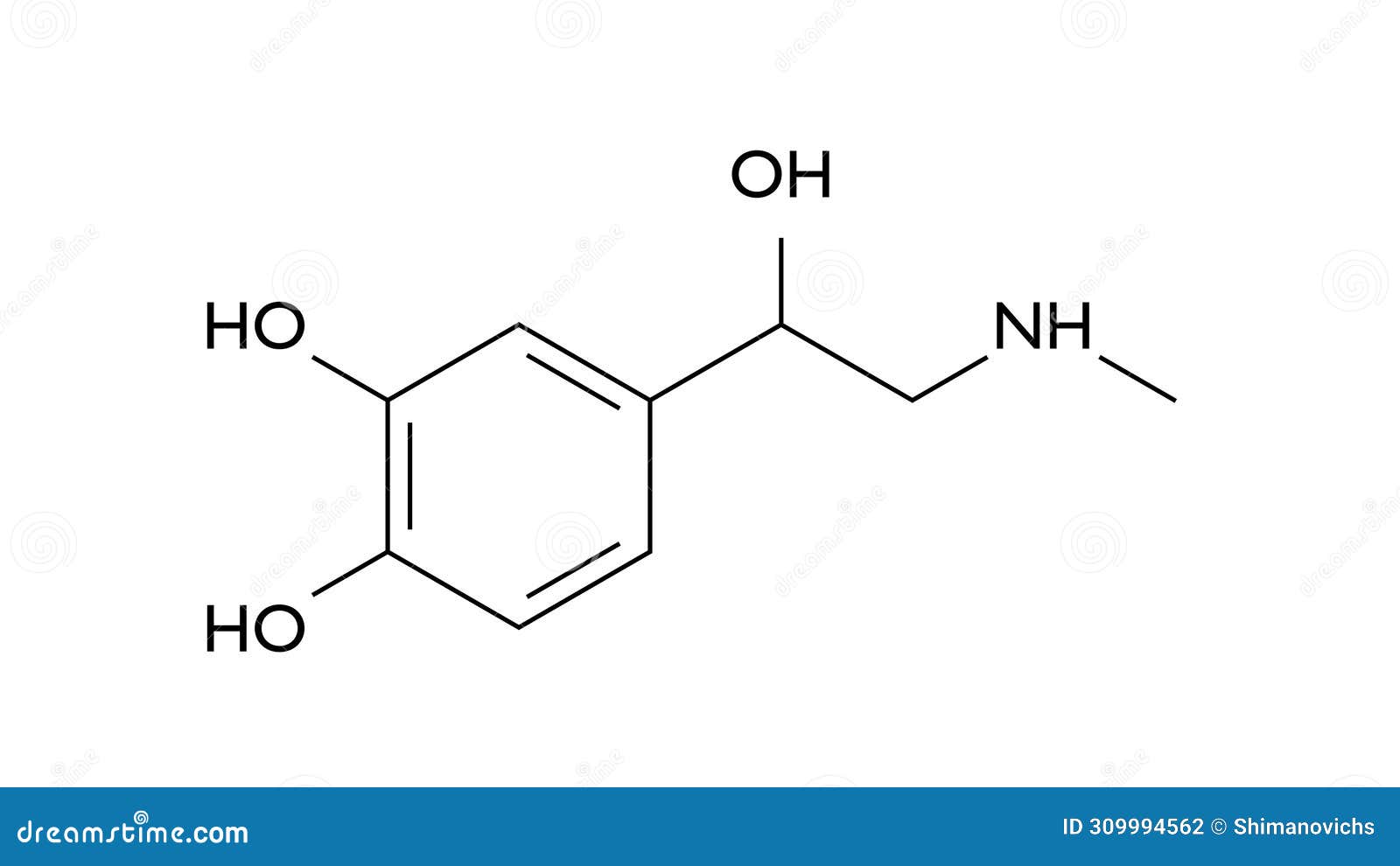 Epinephrine Molecule, Structural Chemical Formula, Ball-and-stick Model ...