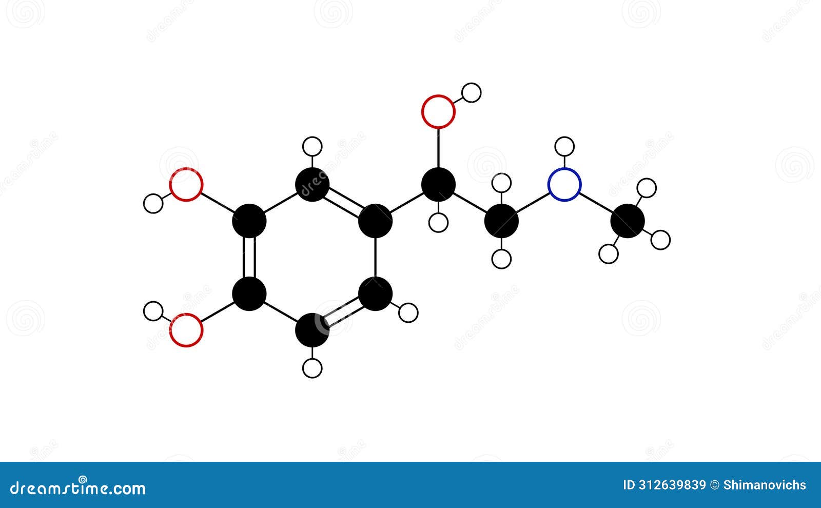 Epinephrine Molecule, Structural Chemical Formula, Ball-and-stick Model ...
