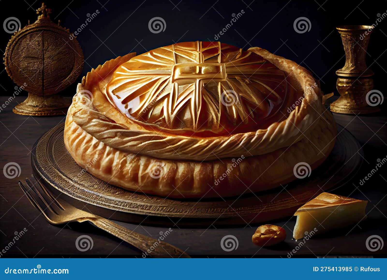 Epiphany Cake and Crown on Wooden Table Stock Illustration ...