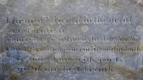Epitaph Text Writing from 1800`s Cemetery in NYS Stock Photo - Image of ...