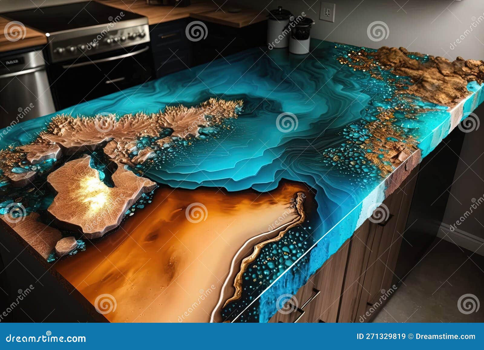 Epoxy Resin Kitchen Countertops. Generative AI Stock Illustration ...