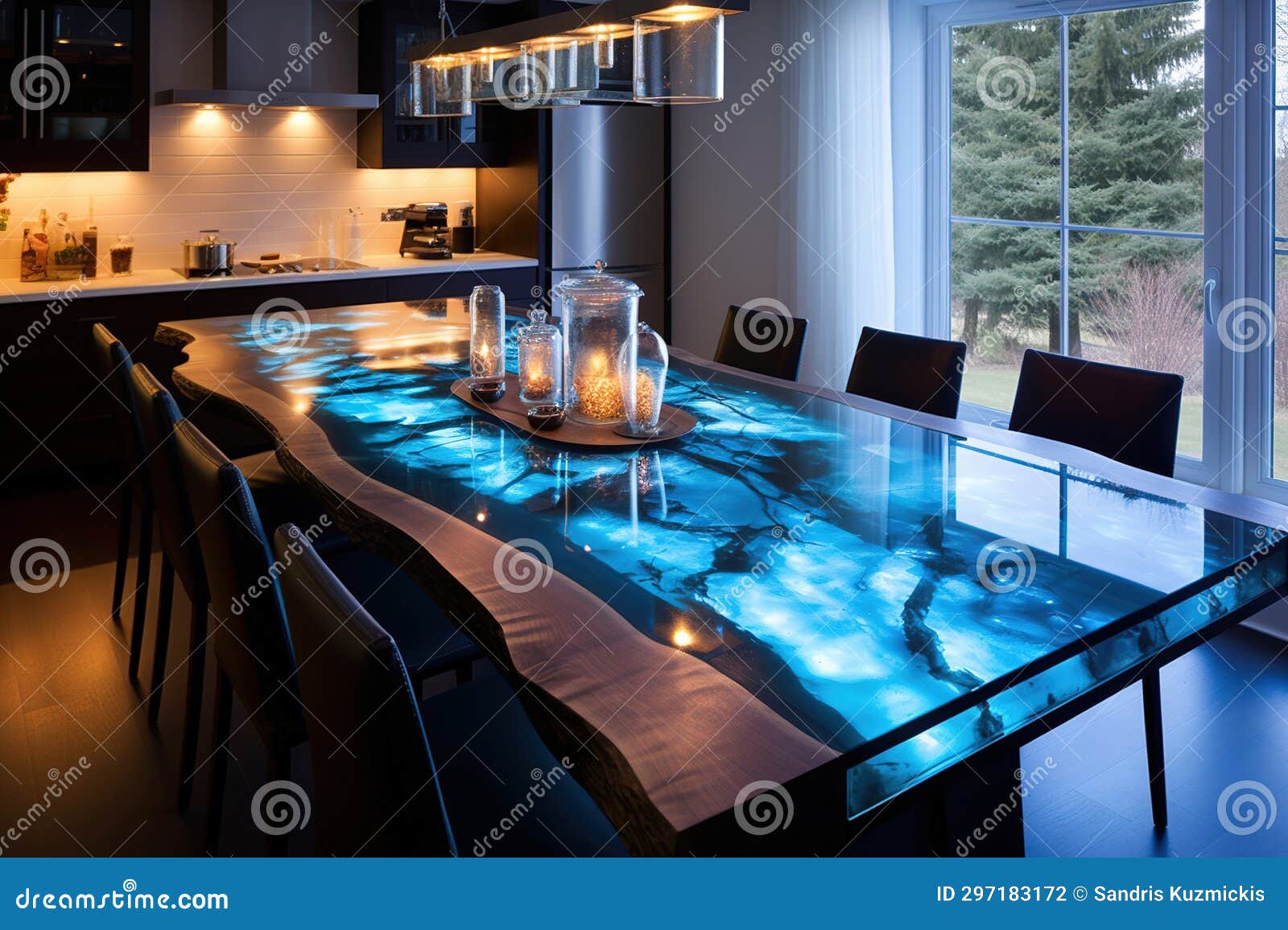 Epoxy Resin Kitchen Countertops Looks Like Northern Light. Generative ...