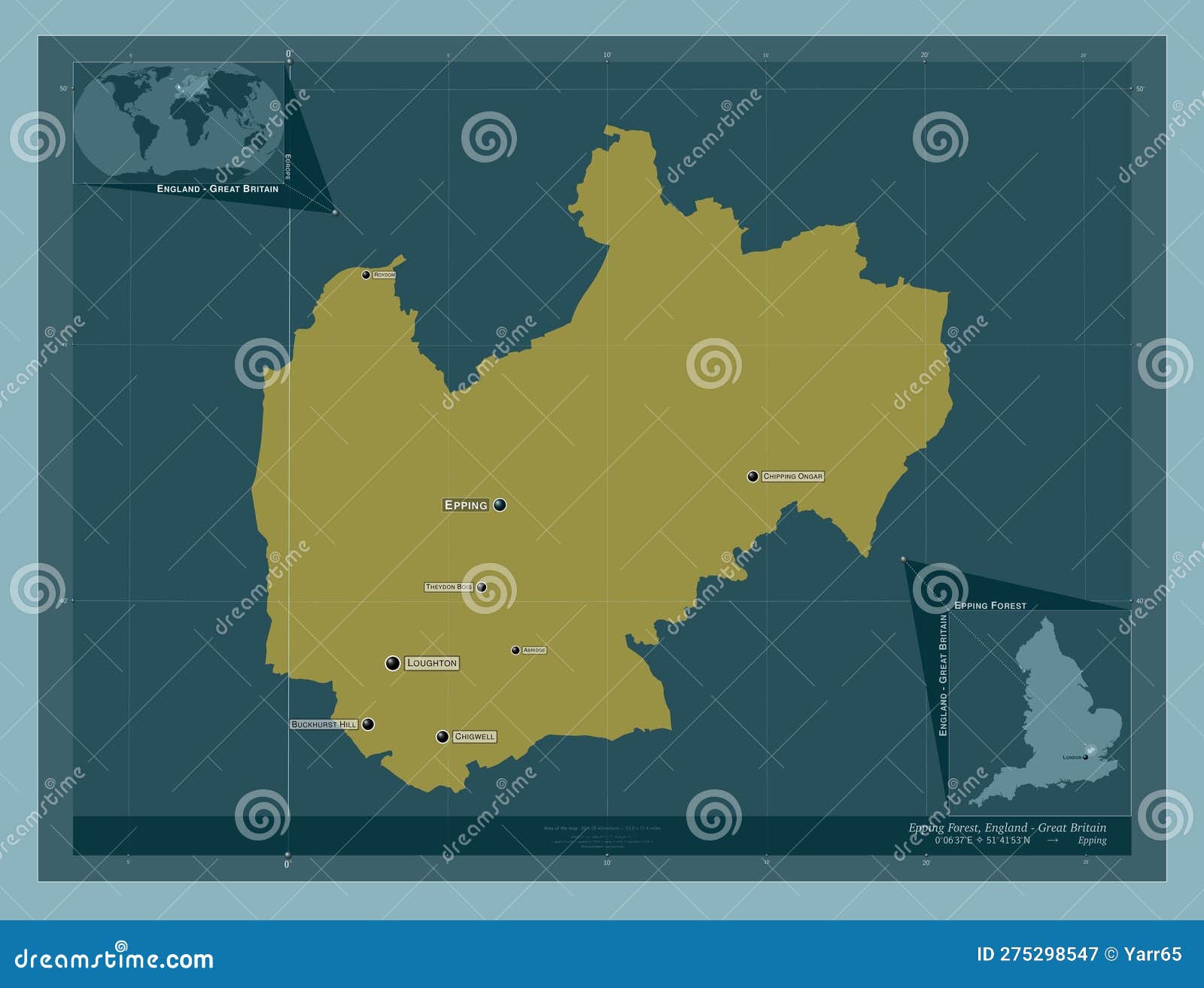 Epping Forest, England - Great Britain. Solid. Labelled Points O Stock ...