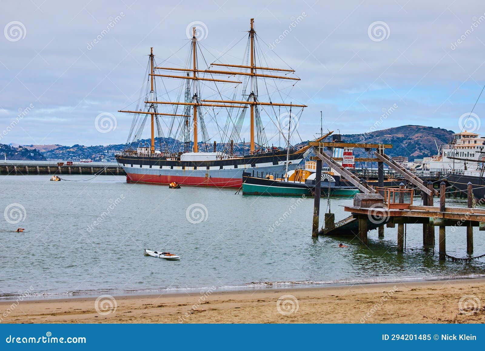 Eppleton Hall and Balclutha Ships Docked at Hyde St Pier Wide View of ...