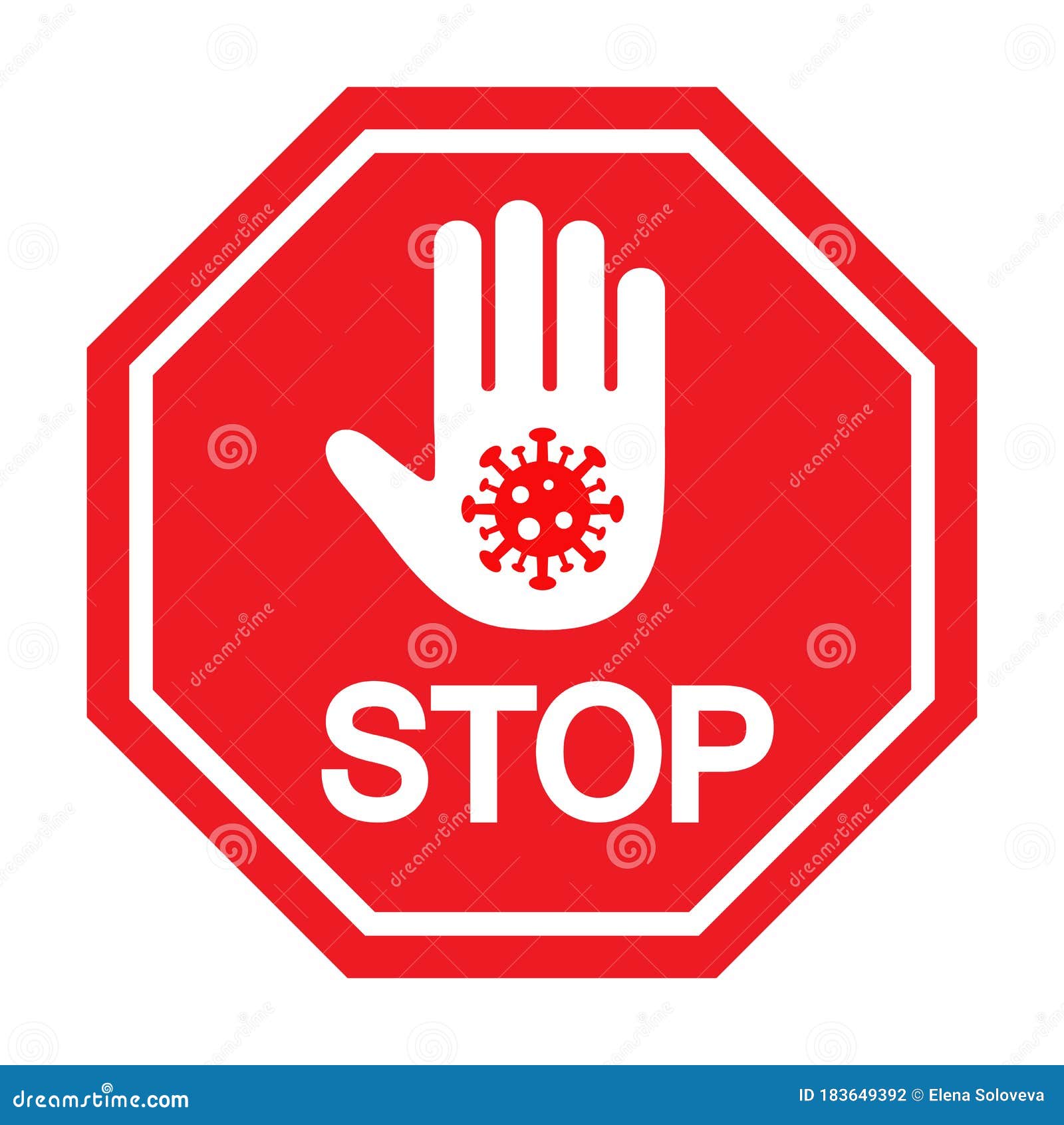 Illustration of a Stop Hand Sign Depicting a Virus on a White ...