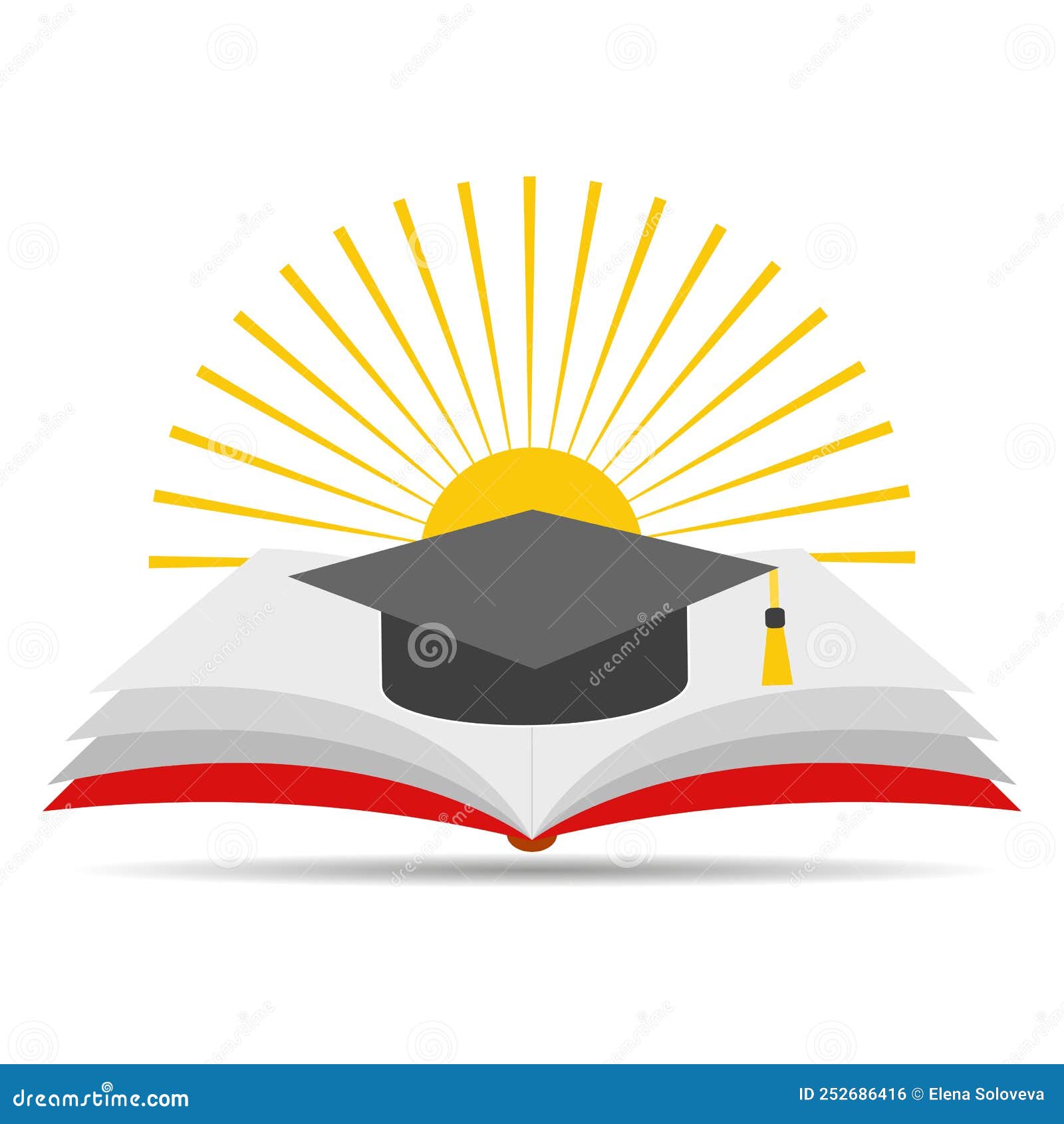 Education Logo Illustration. Open Book with Sun and Shadow Stock Vector ...