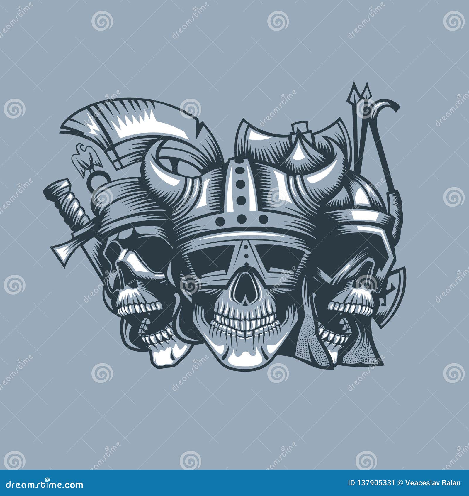 Three Skulls, Roman, Barbarian and Slav Stock Vector - Illustration of ...