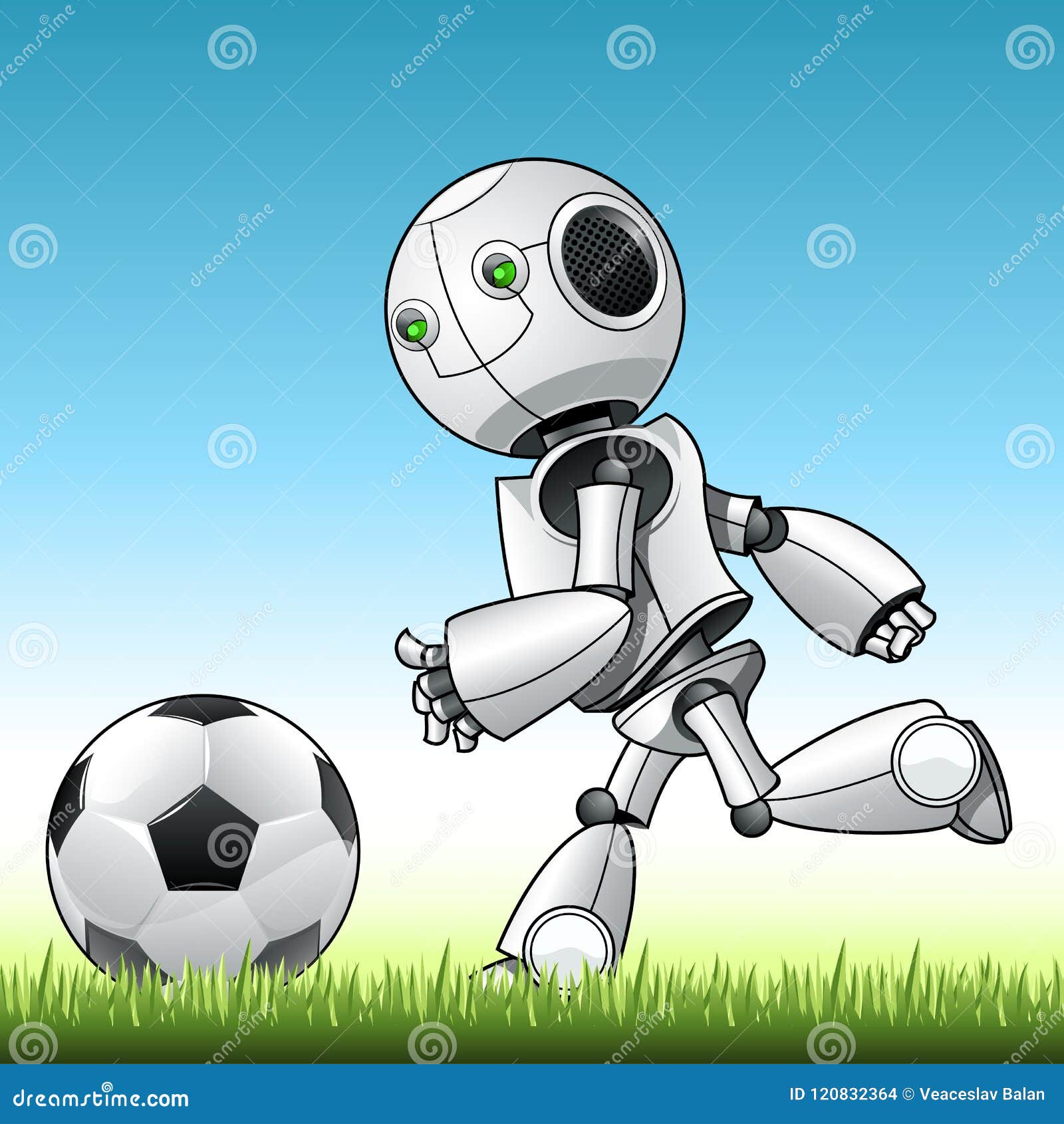 Funny Kid Robot Playng with Ball Stock Vector - Illustration of plastic ...