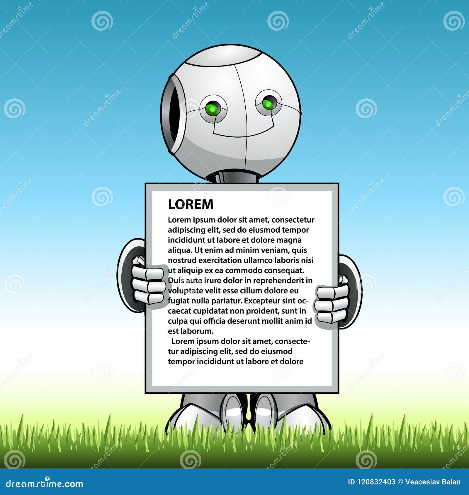 Funny Kid Robot Showing Advert Board Stock Vector - Illustration of ...