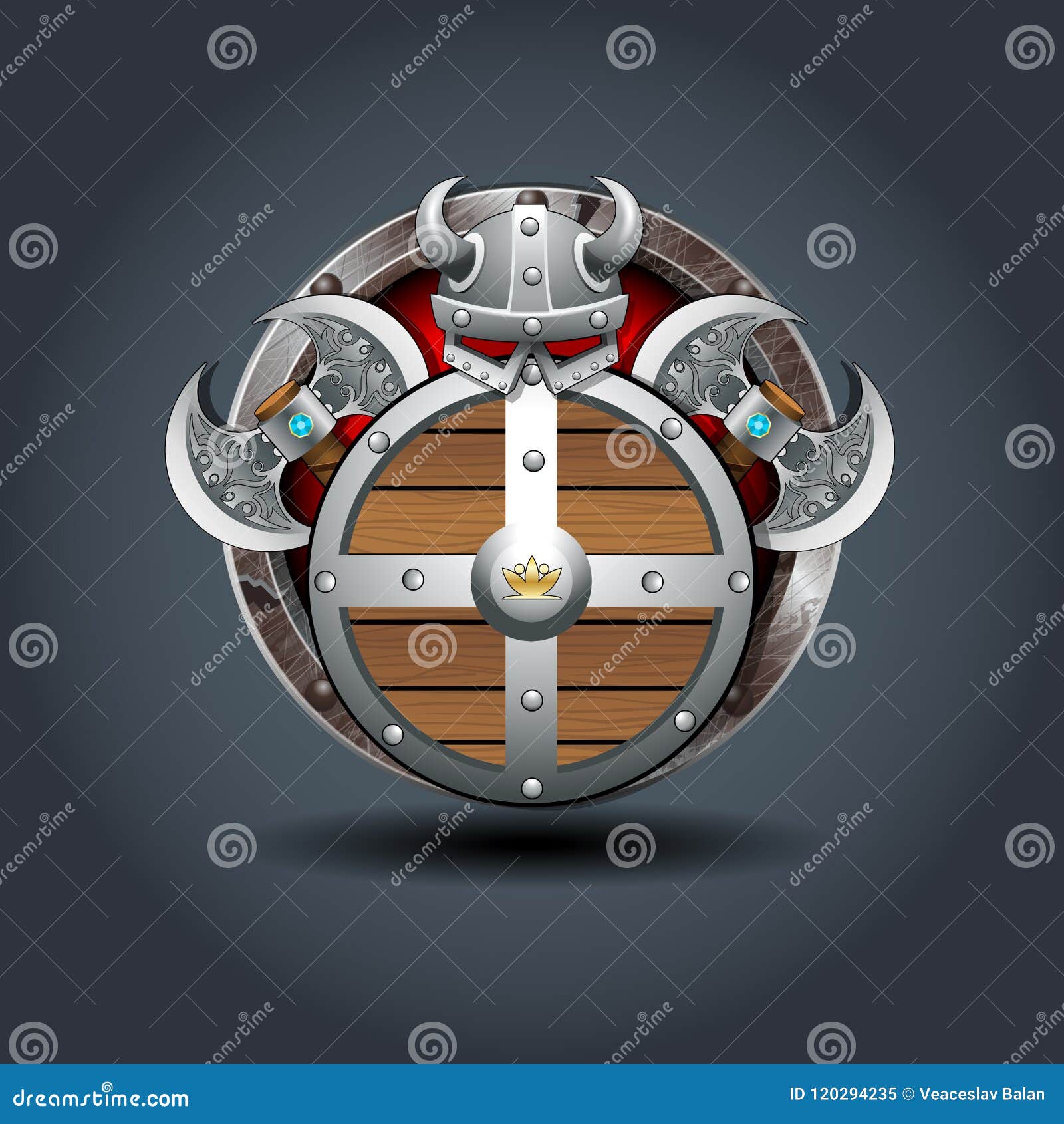 Shield Axes and Helm, Rusty Iron Rounded Badge Icon. for Ui Game. Stock ...
