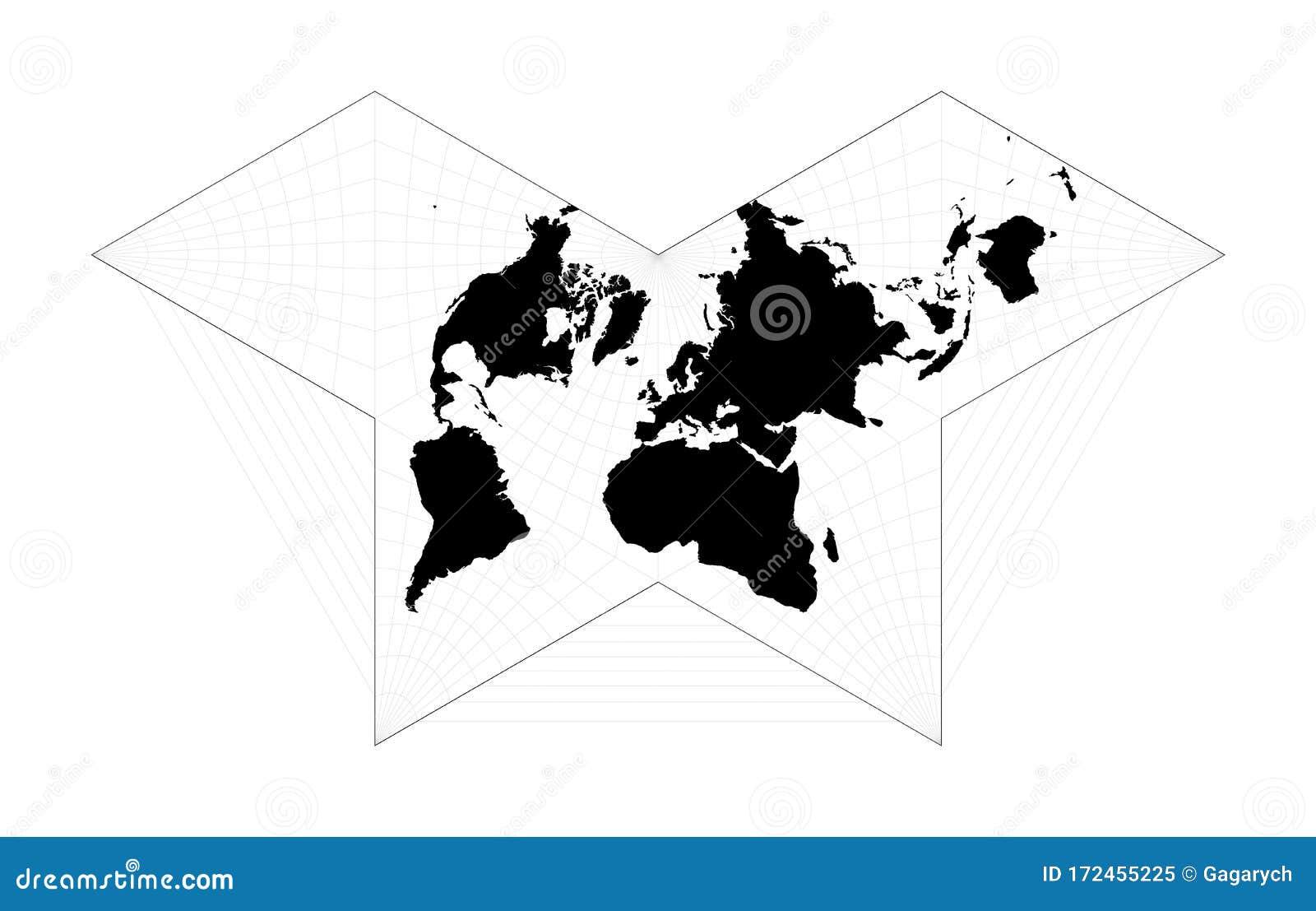 EPS10 Vector World Map. Gnomonic Butterfly. Stock Vector - Illustration ...