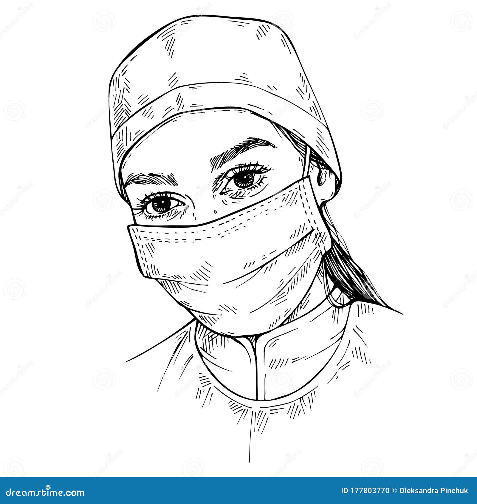 Sketch Doctor Wearing Medical Face Mask and Cap. COVID-19 Coronavirus ...
