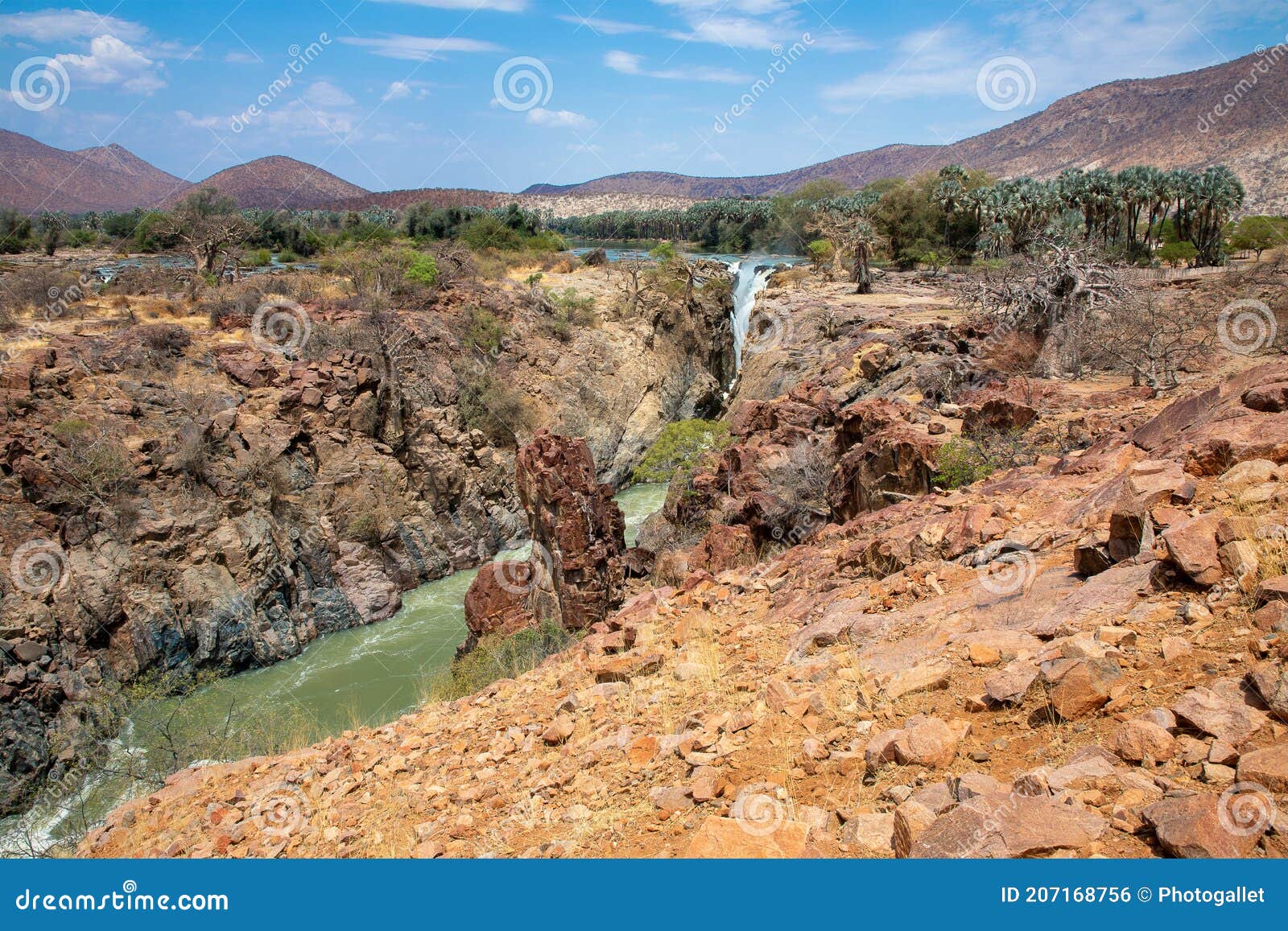 Epupa Falls on the Kuene River, Namibia Stock Photo - Image of misty ...