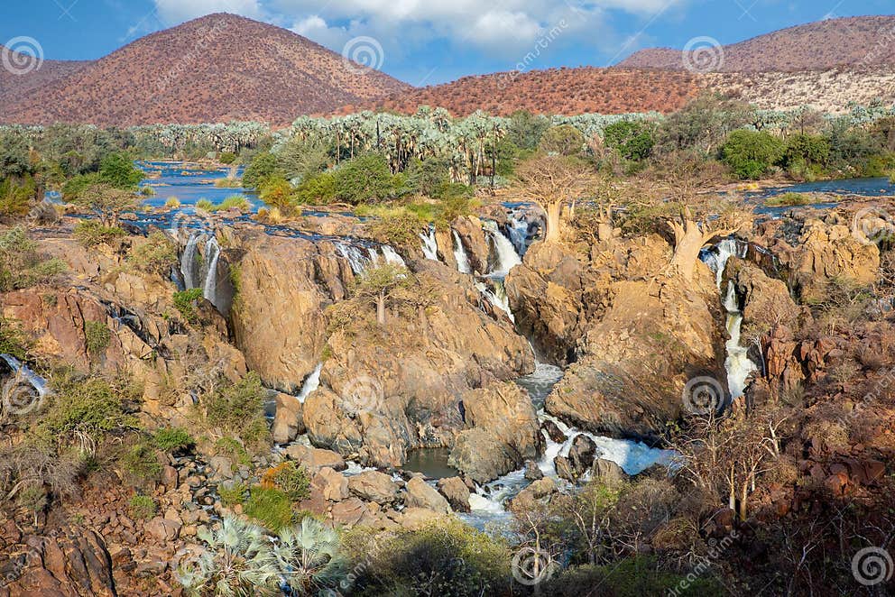 Epupa Falls on the Kuene River Stock Image - Image of border, engraving ...