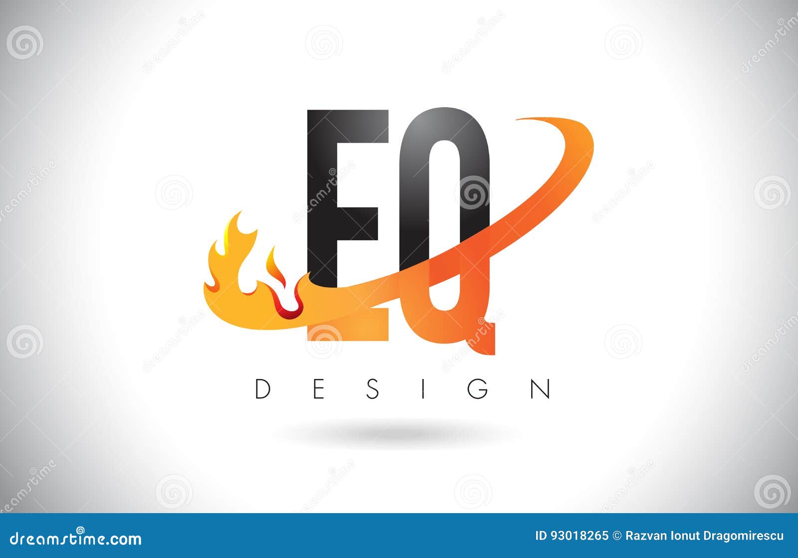 EQ E Q Letter Logo with Fire Flames Design and Orange Swoosh. Stock ...