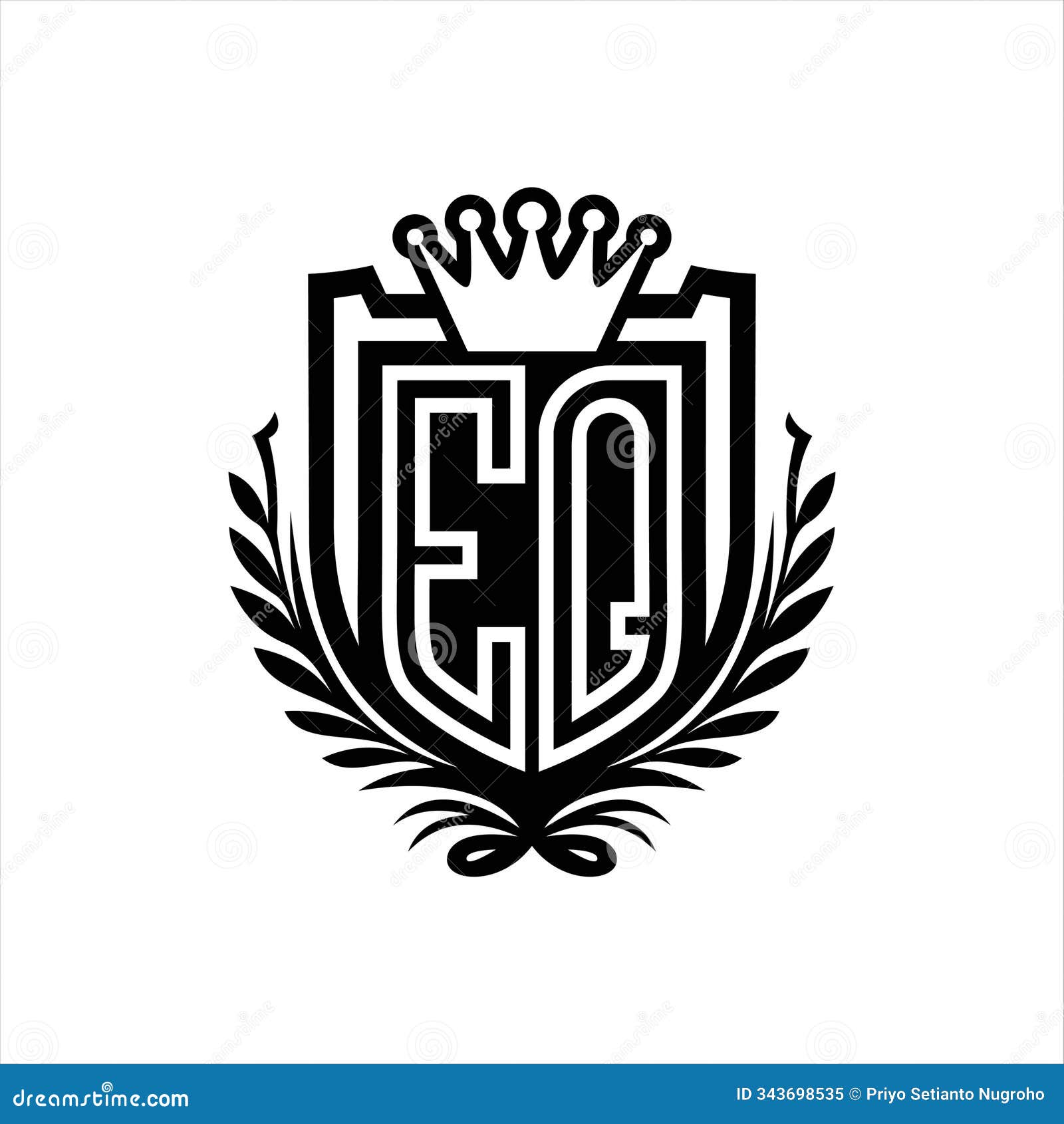 EQ Logo Heraldic Shield Shape With Crown, Vintage Crest On White ...