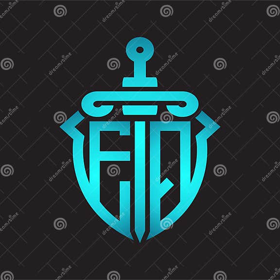 EQ Logo Monogram with Sword and Shield Combination Isolated Blue Colors ...
