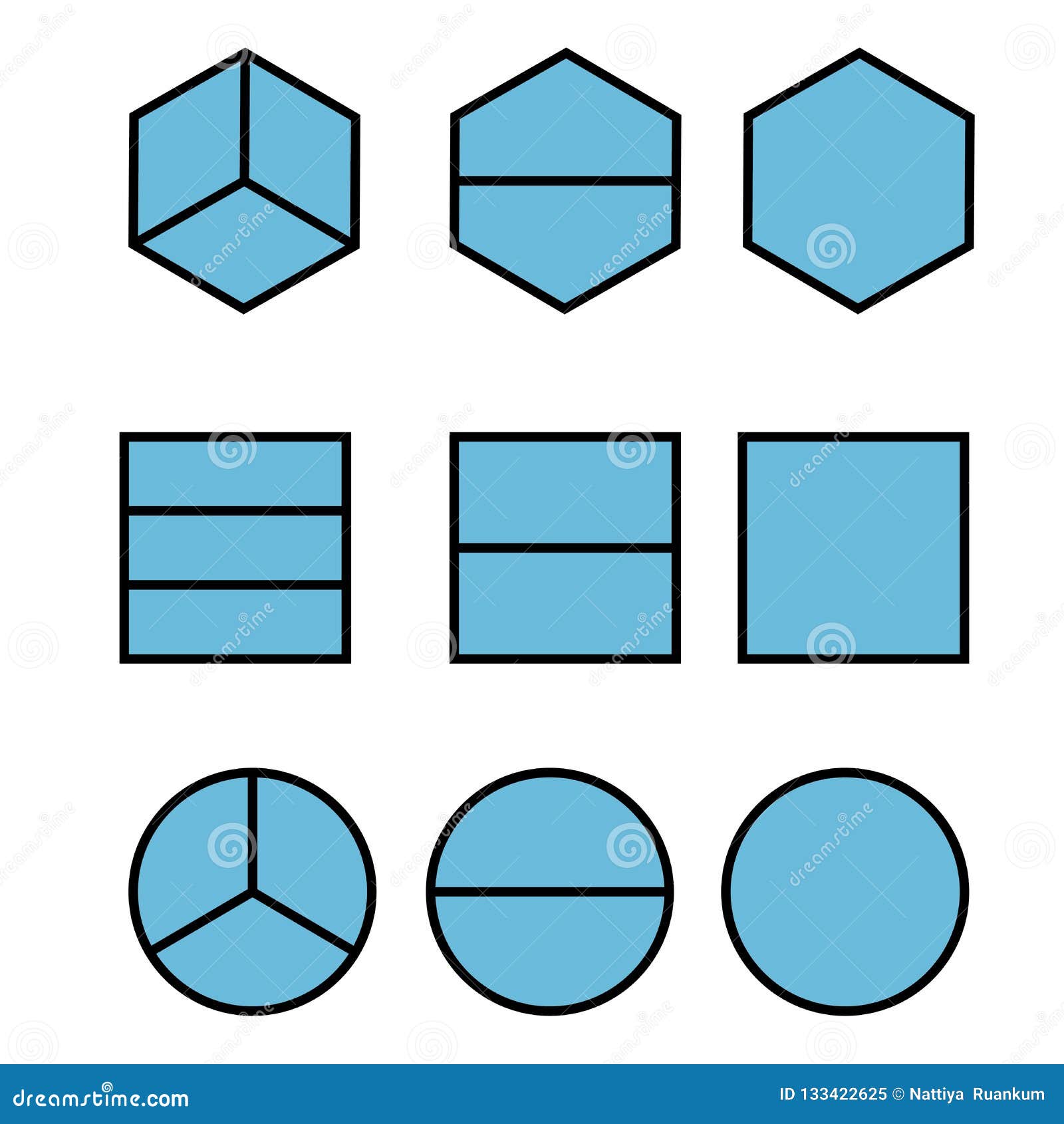 Equal Shares and Halves Isolated on White Background Vector Stock ...