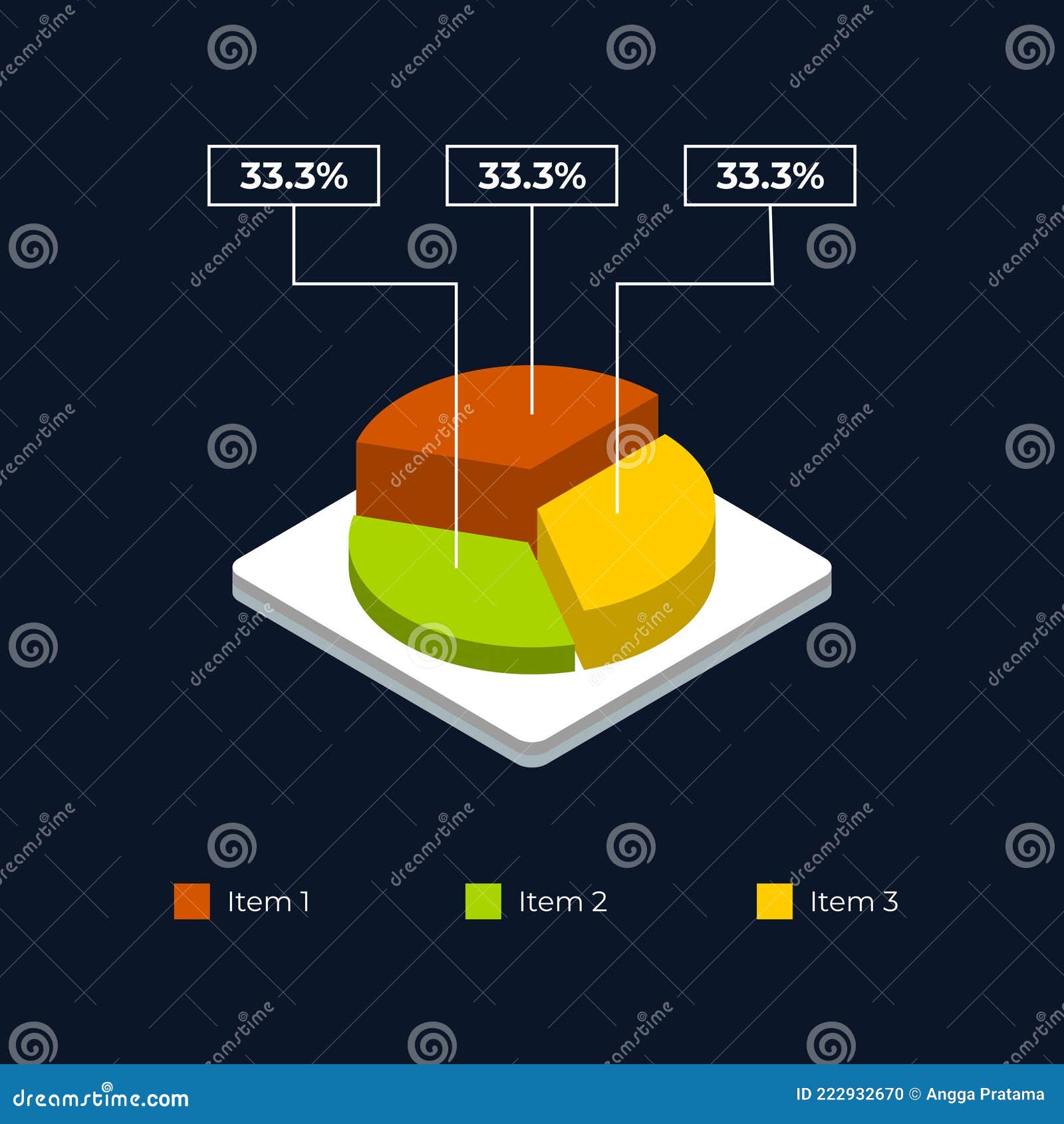 Equal Three Pie Chart Diagram Vector Stock Vector - Illustration of ...