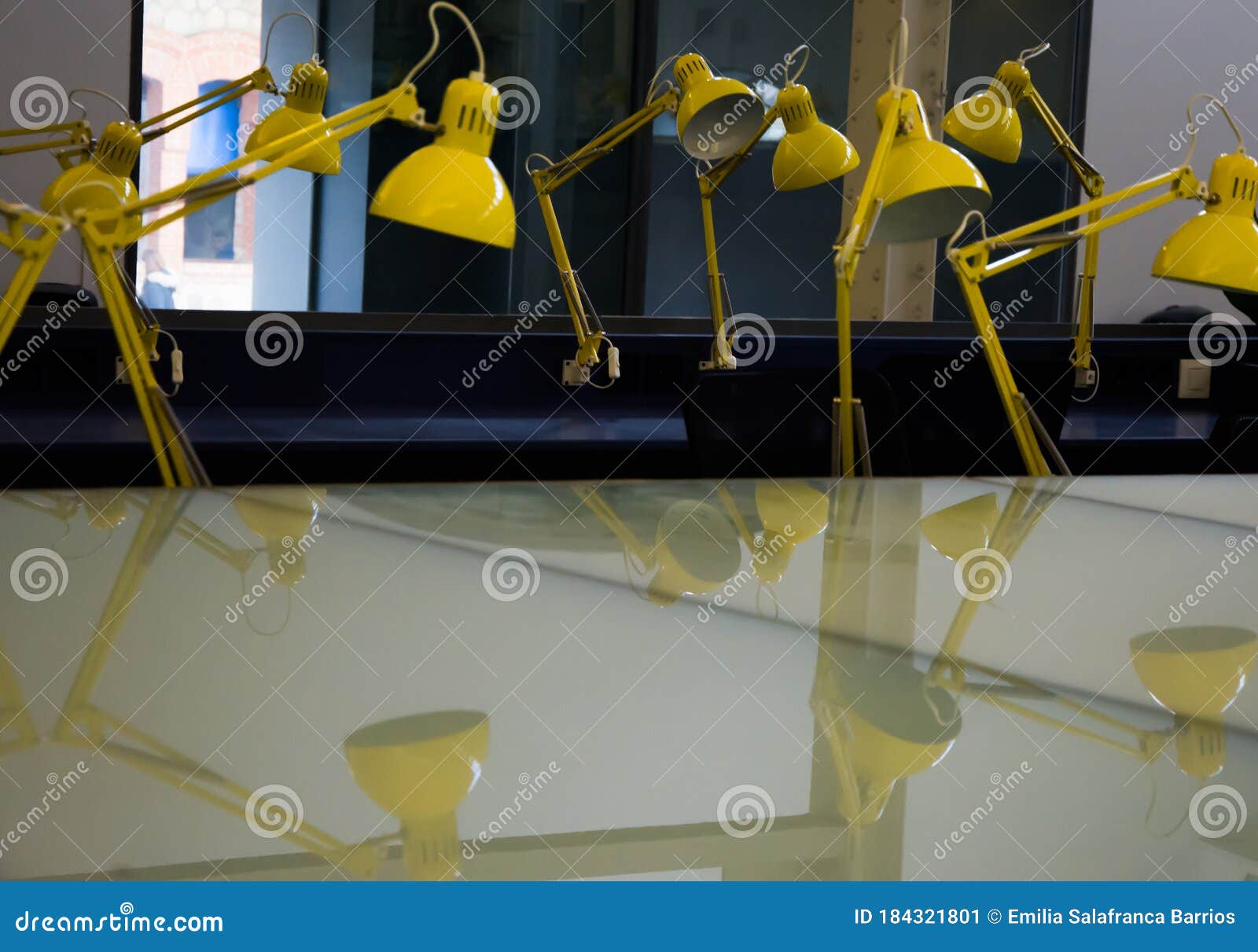 Equal Yellow Table Lamps with Reflection Effect Stock Image - Image of ...