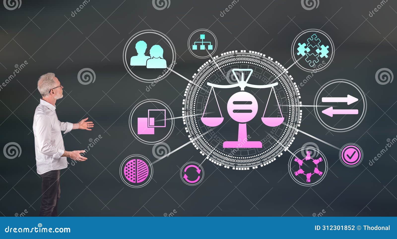 An Equality Concept Explained by a Businessman on a Wall Screen Stock ...