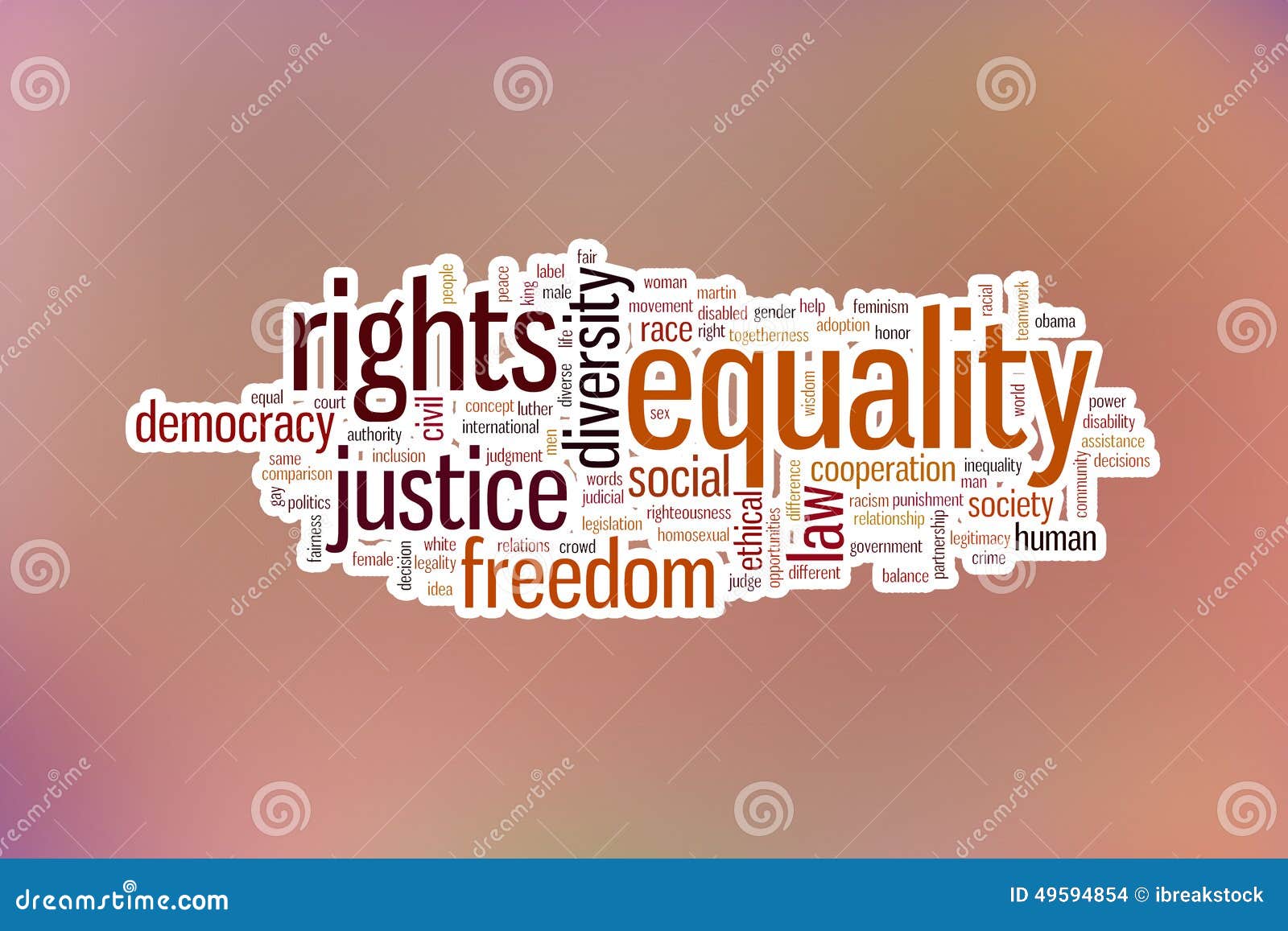 Equality Concept Word Cloud Background on Blue Blurred Background Stock ...