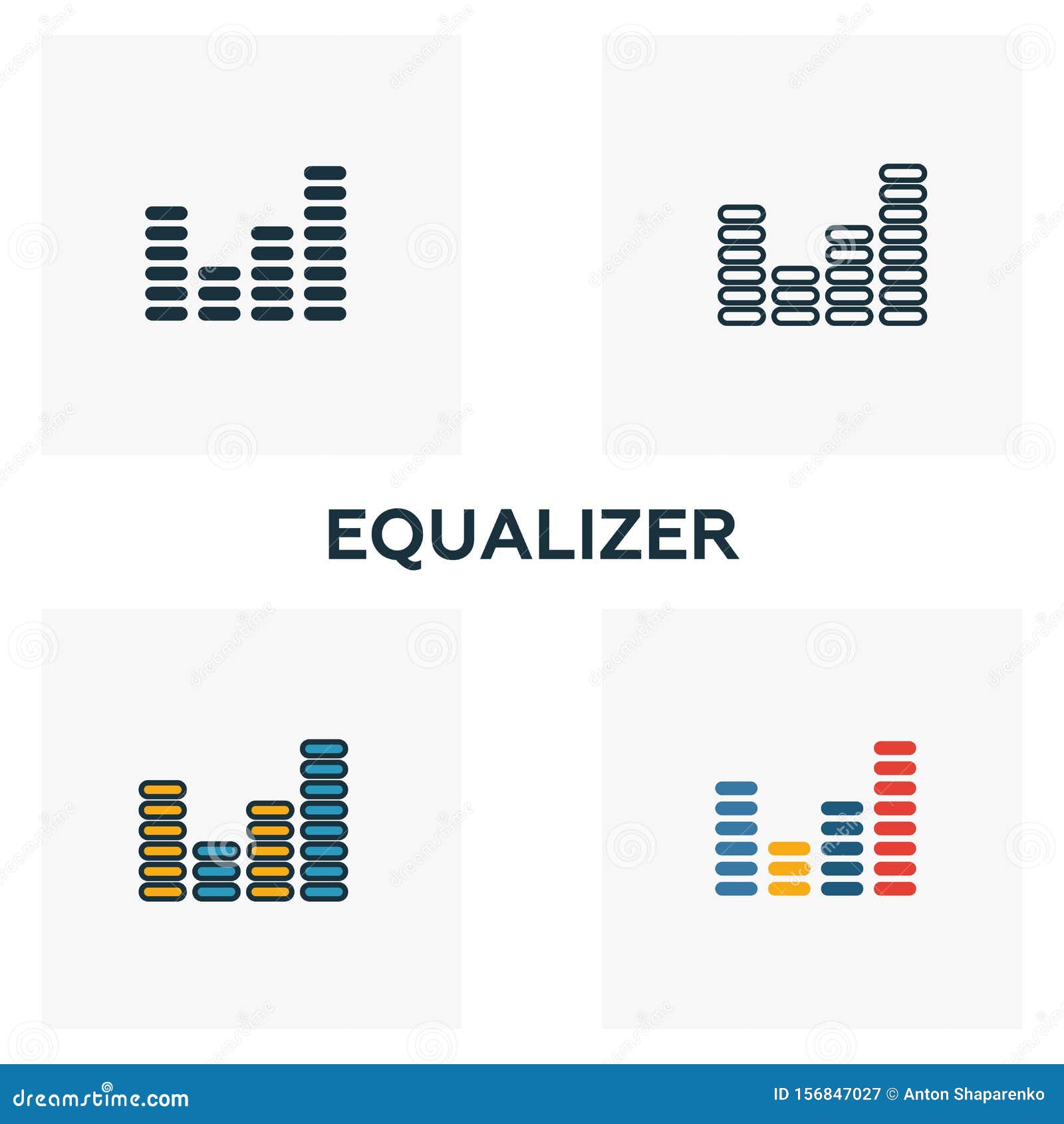 Equalizer Icon Set. Four Elements in Diferent Styles from Audio Buttons ...