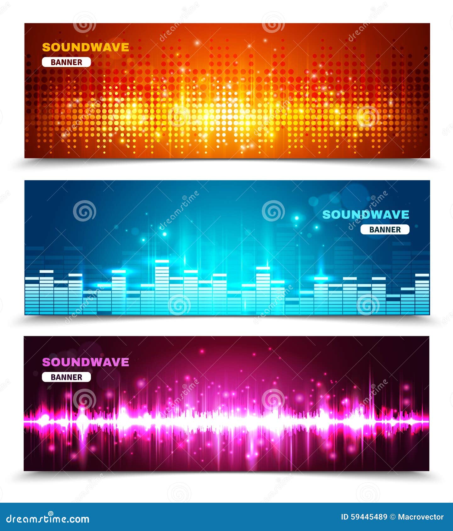 Equalizer Sound Waves Display Banners Set Stock Vector - Illustration ...