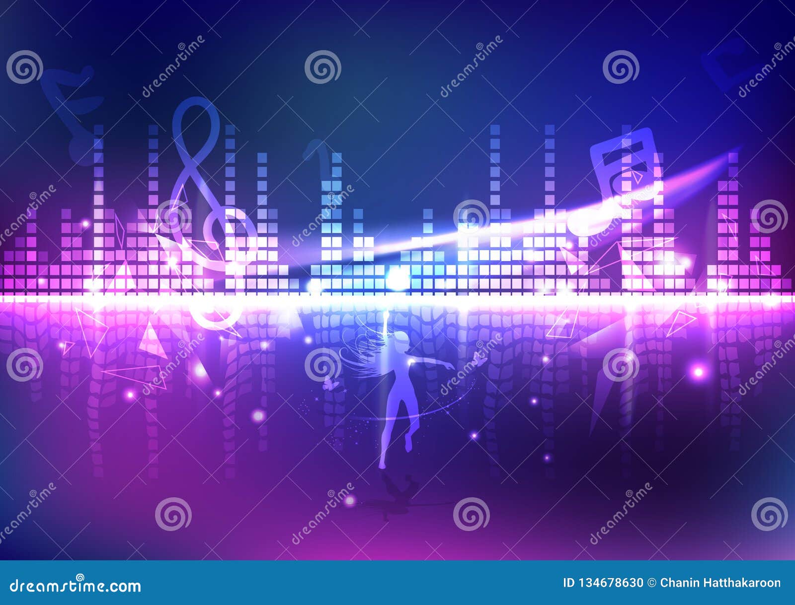 Equalizer, Woman Dancing With Music, Wave Volume With Triangle And ...