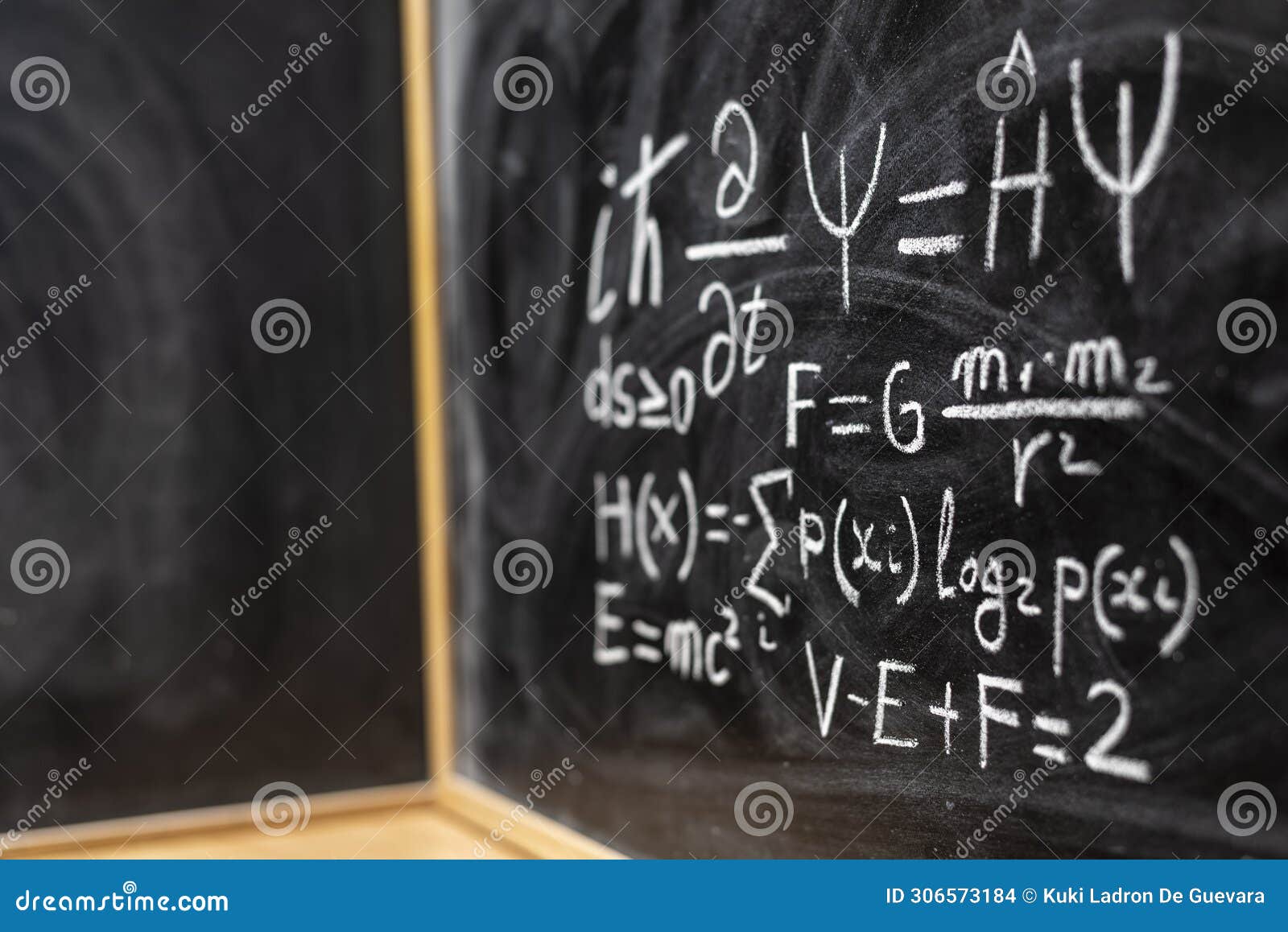 Physics and Mathematics Equations Handwritten with Chalk on Blackboard ...