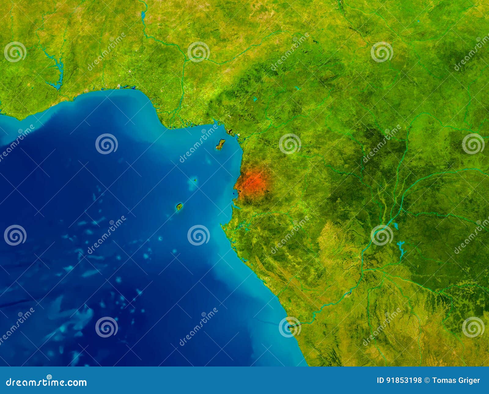 Equatorial Guinea on Physical Map Stock Illustration - Illustration of satellite, africa: 91853198