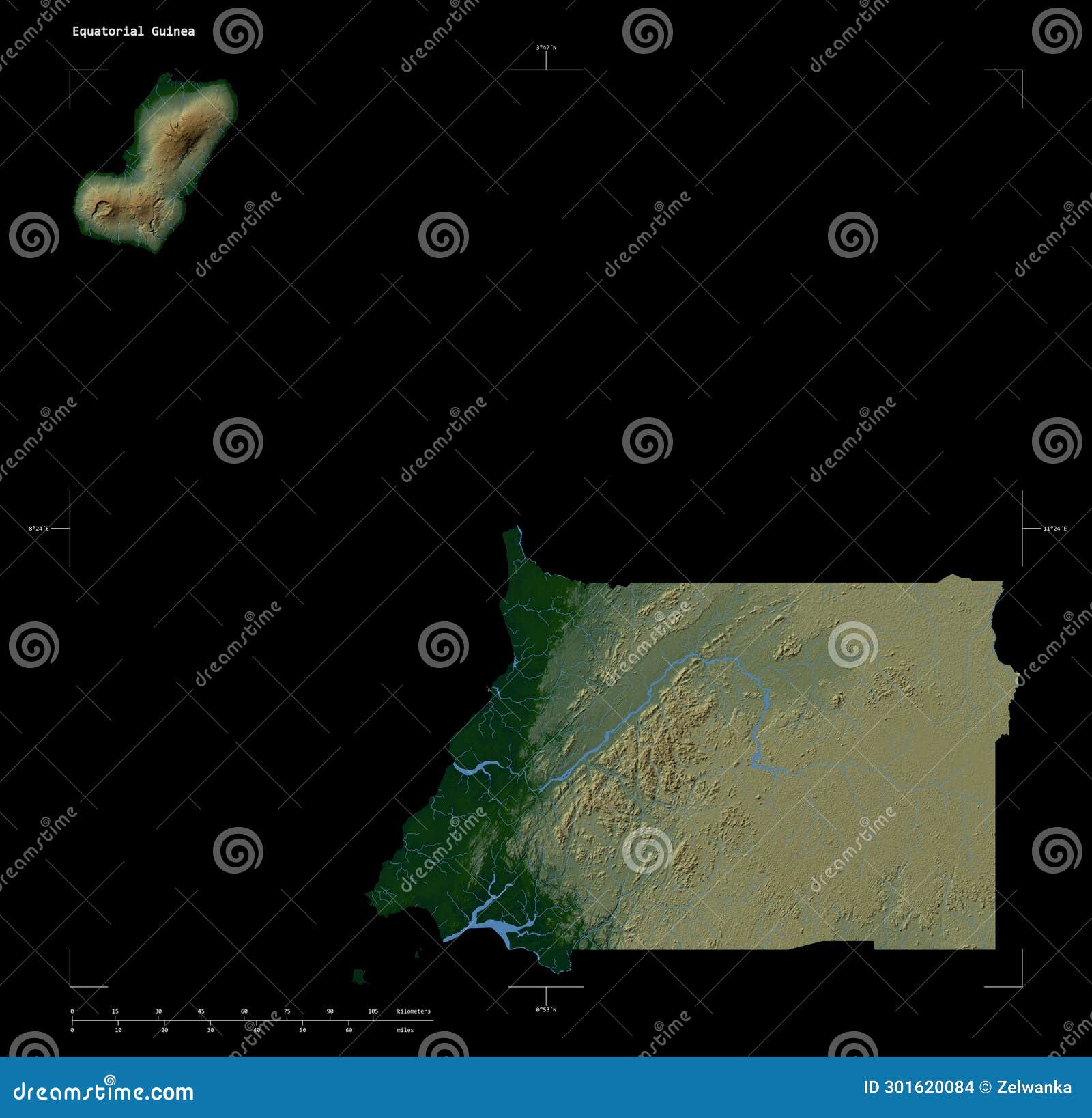 Equatorial Guinea Shape on Black. Physical Stock Illustration ...