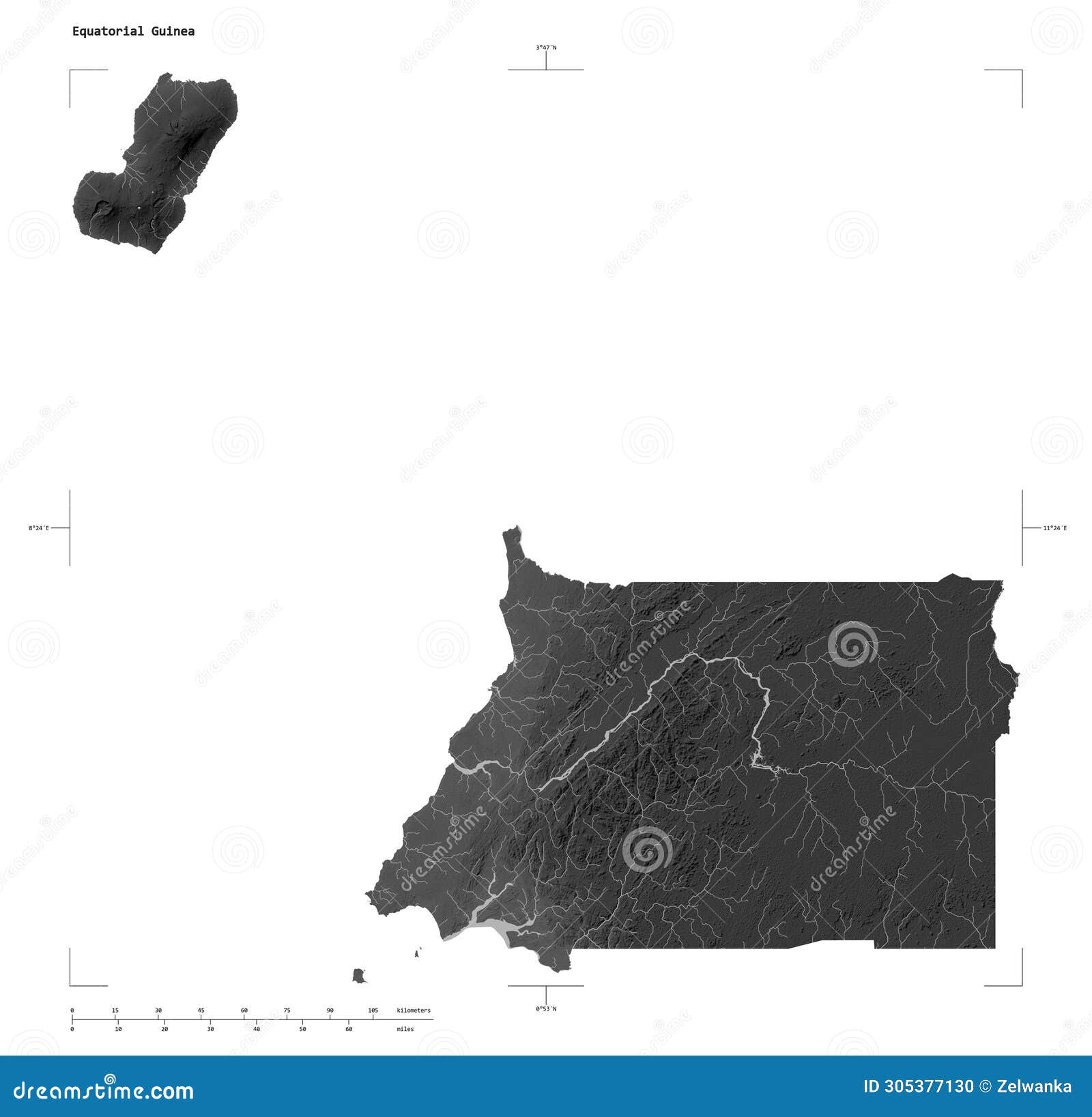 Equatorial Guinea Shape on White. Grayscale Stock Illustration ...