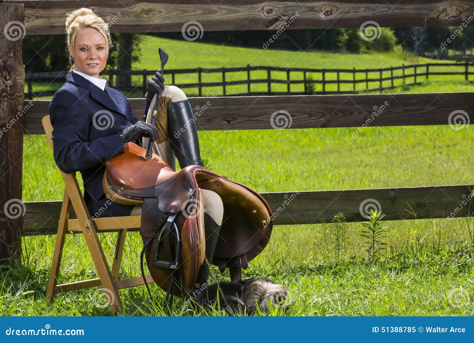 Equestrian Model stock image. Image of blue, blonde, field - 51388785