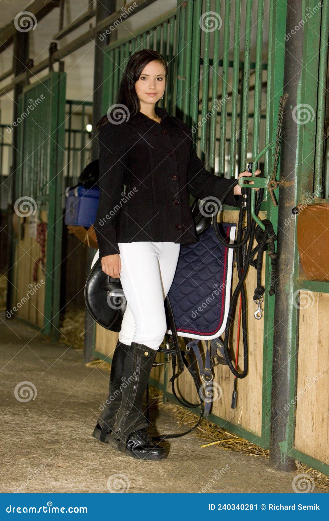 Equestrian with Saddle in a Stable Stock Image - Image of facial ...
