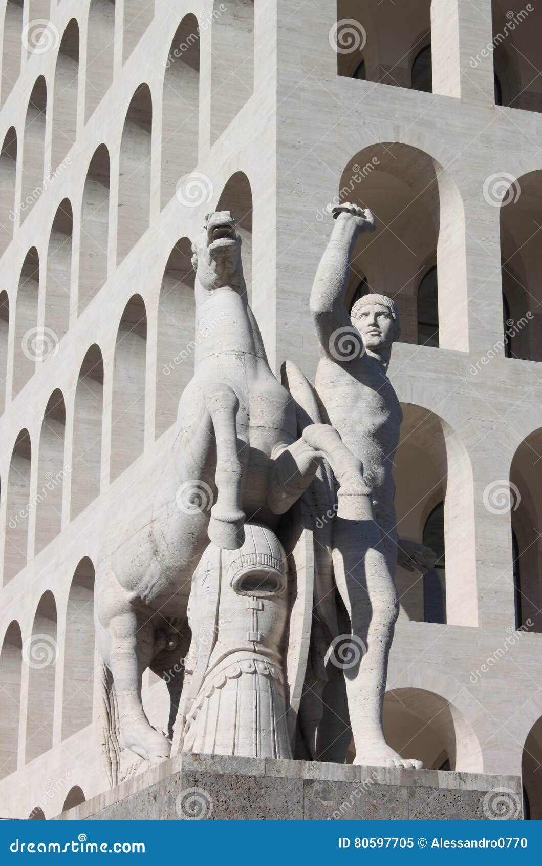 Equestrian Statue at Squared Colosseum Stock Image - Image of light ...