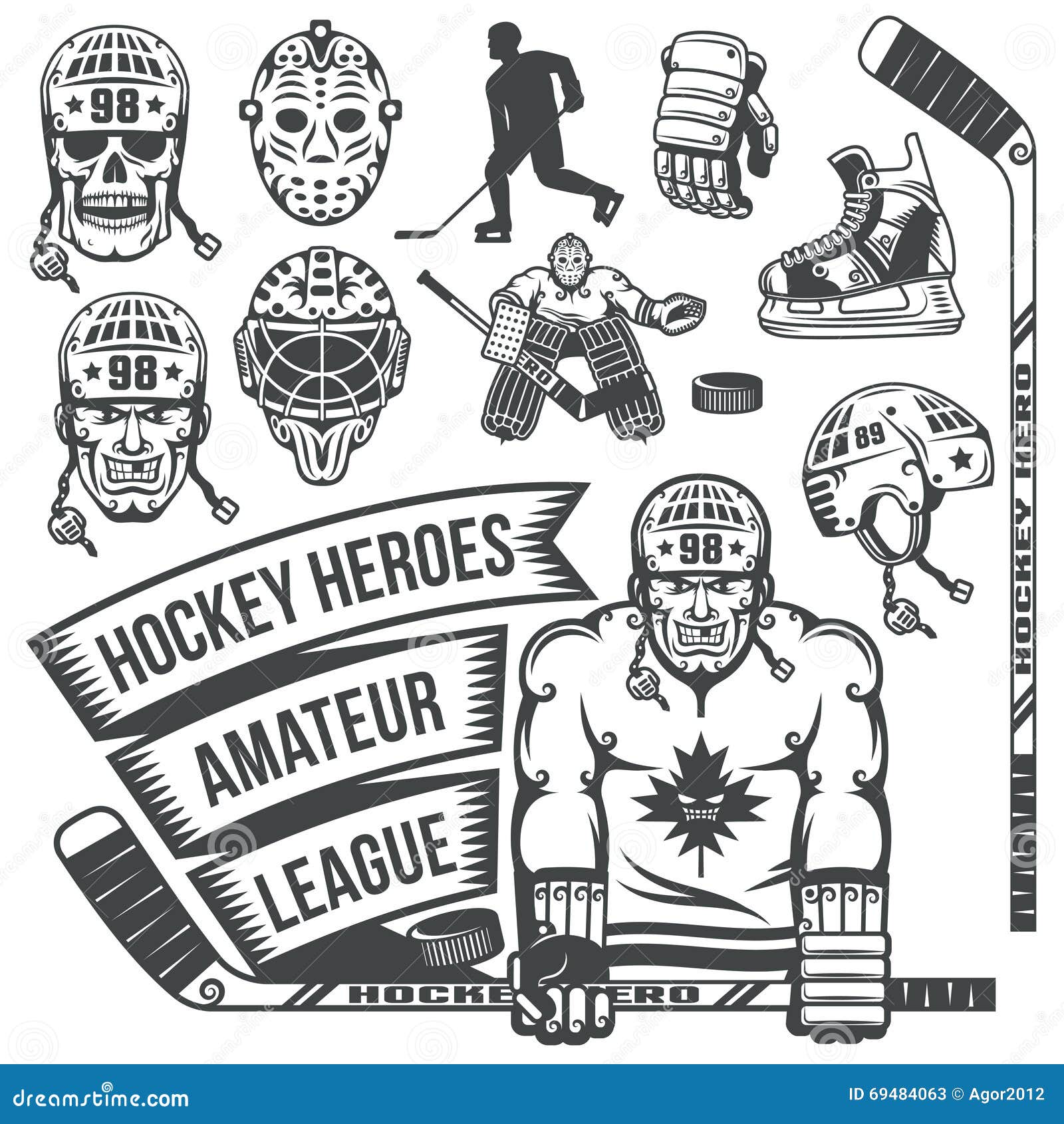 Equipamento do hóquei ilustração do vetor. Ilustração de luva - 69484063