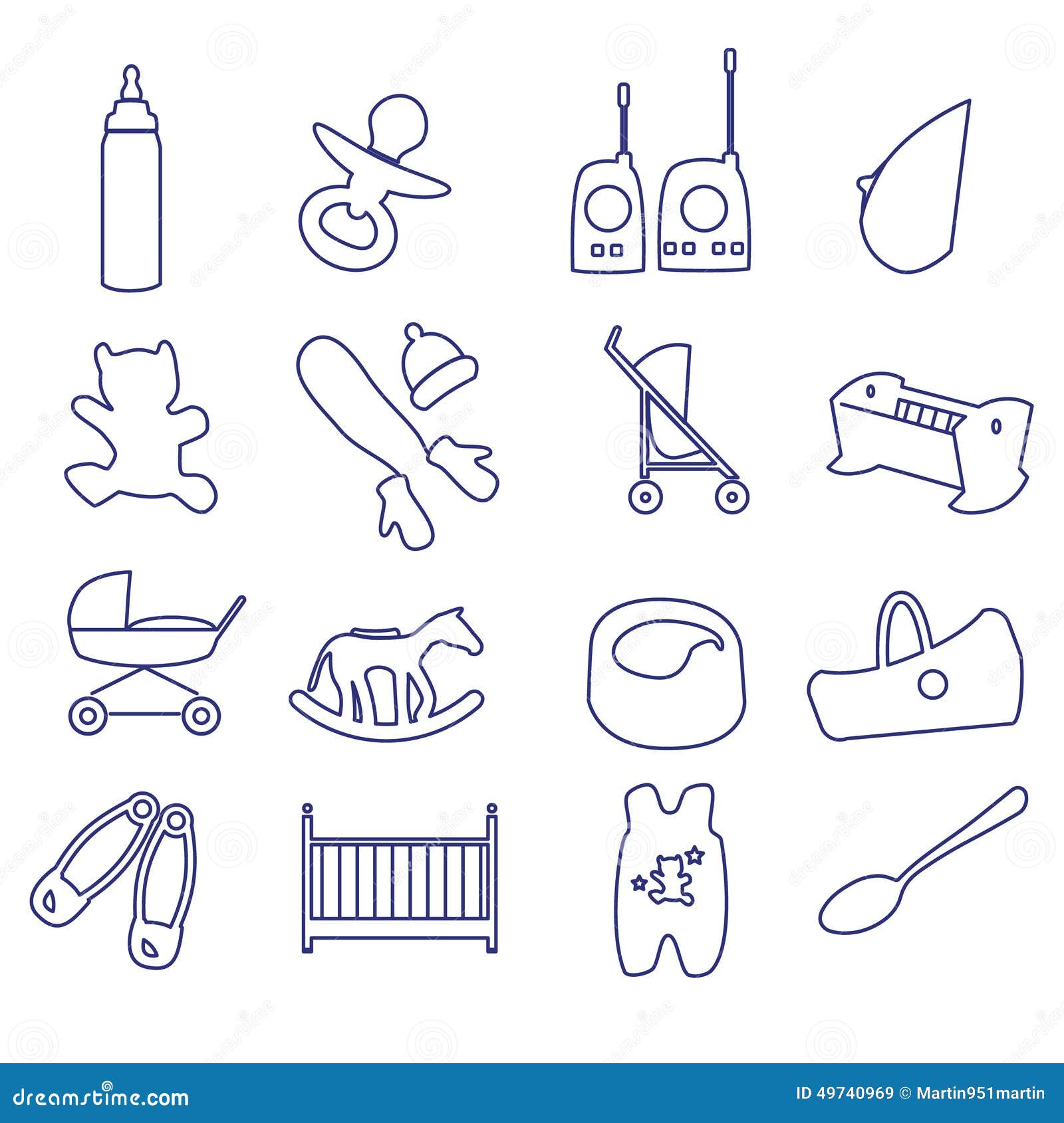 Equipment for Baby Outline Icons Set Stock Vector - Illustration of ...