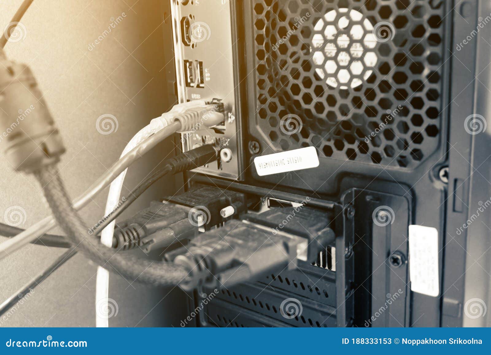 Equipment at Back of Cpu Case Sush As Lan Wire,cable Wire Stock Image ...