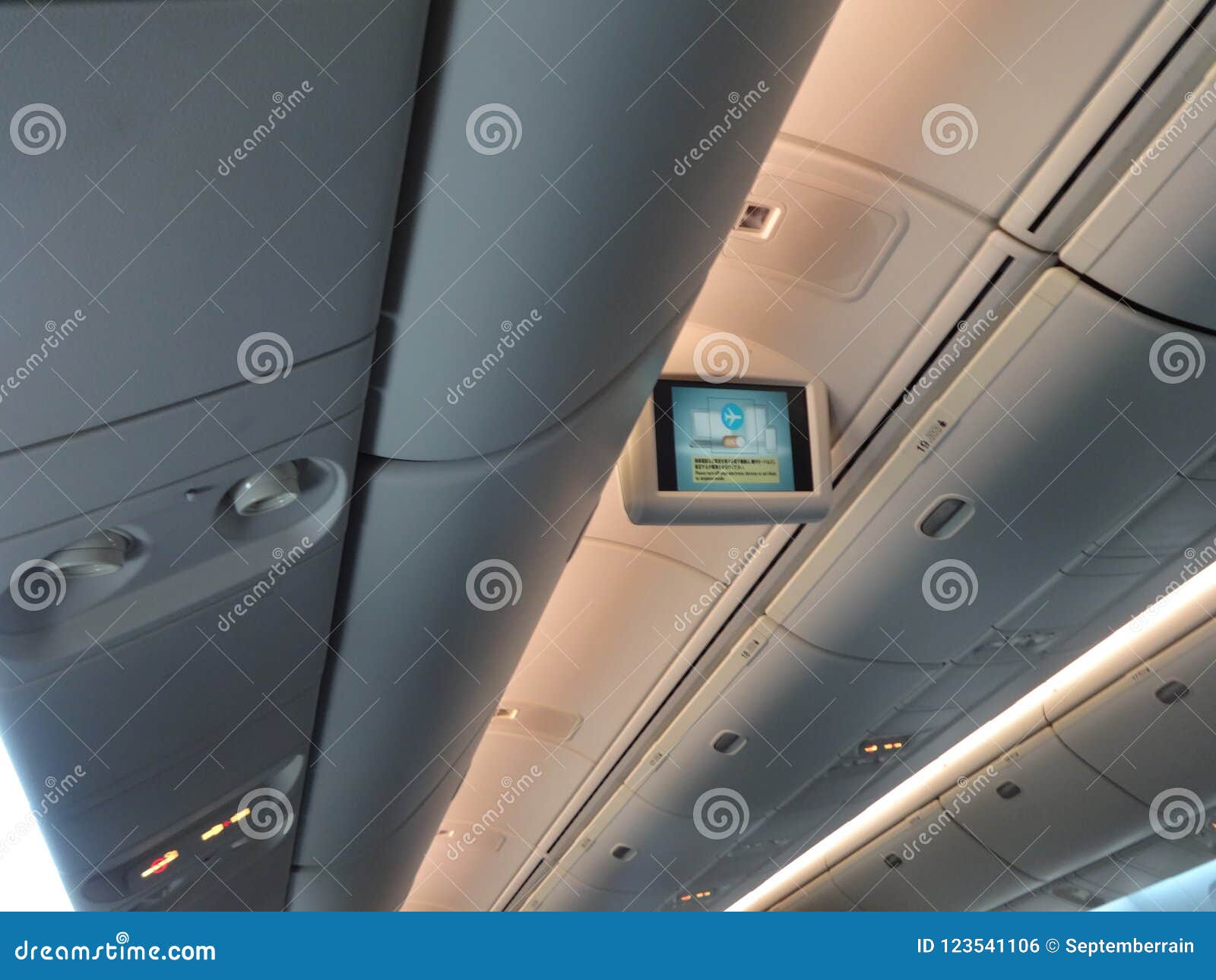 A ceiling of an airplane stock photo. Image of door - 123541106