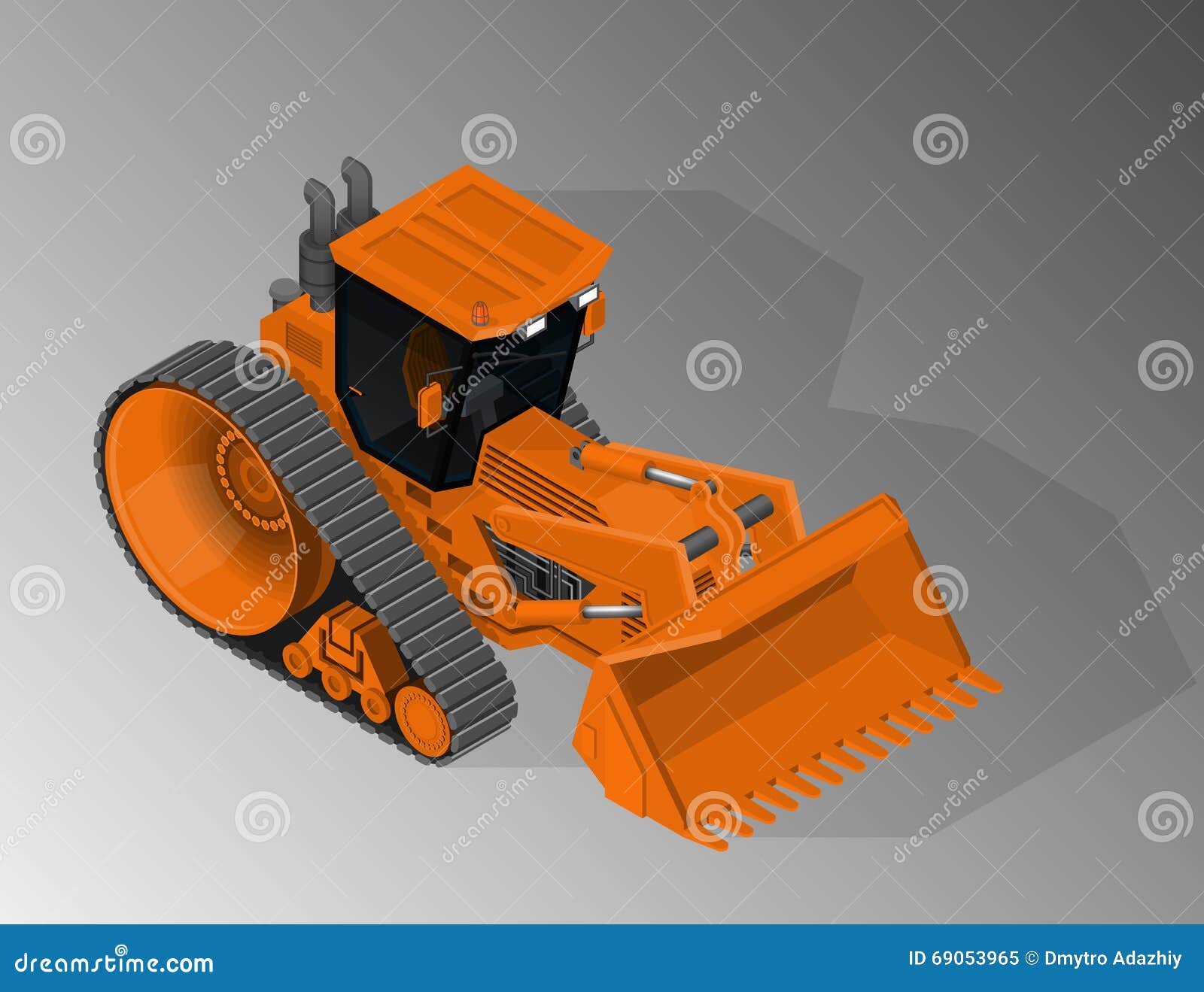 Isometric Tracked Compact Excavators. Orange Steer Loader Isolated On A ...