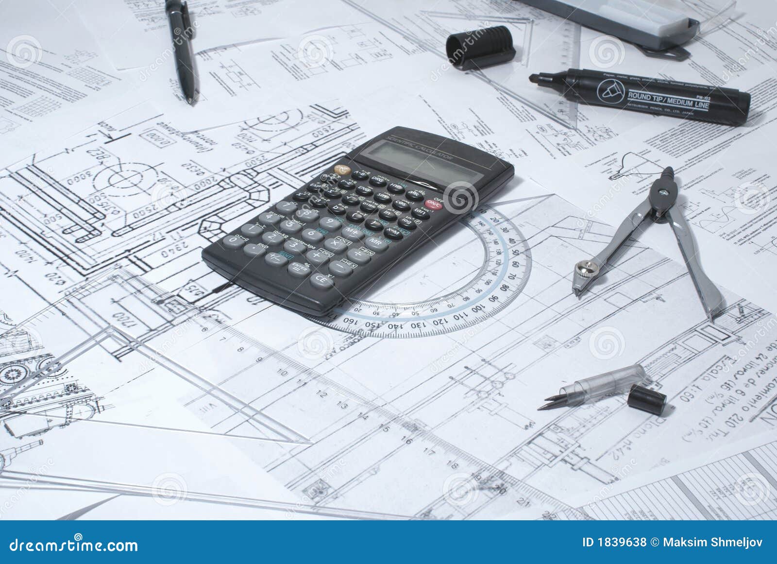 Equipment for drawing stock photo. Image of calculator - 1839638