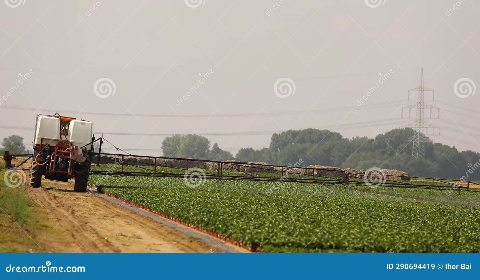 Equipment on the Farm. Tractor with a Sprayer Rides on the Territory of ...