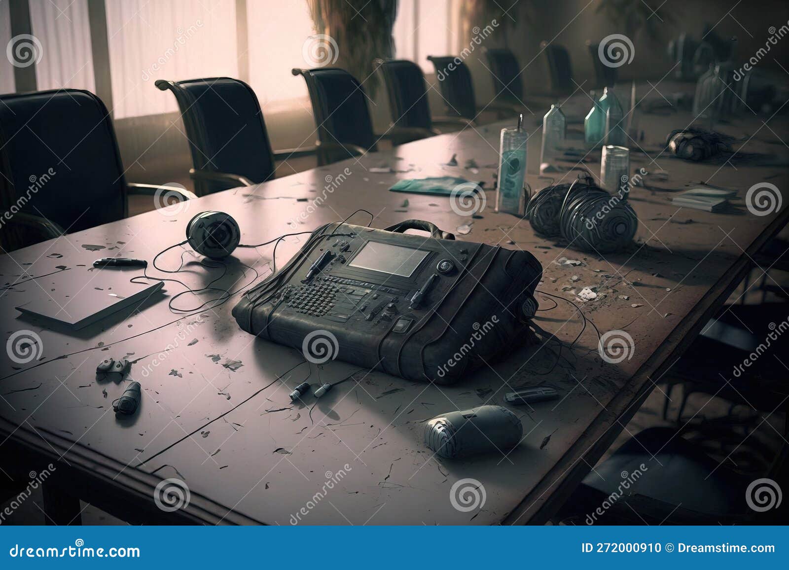 Equipment Filled Table in Conference Room is Closed Up Stock ...