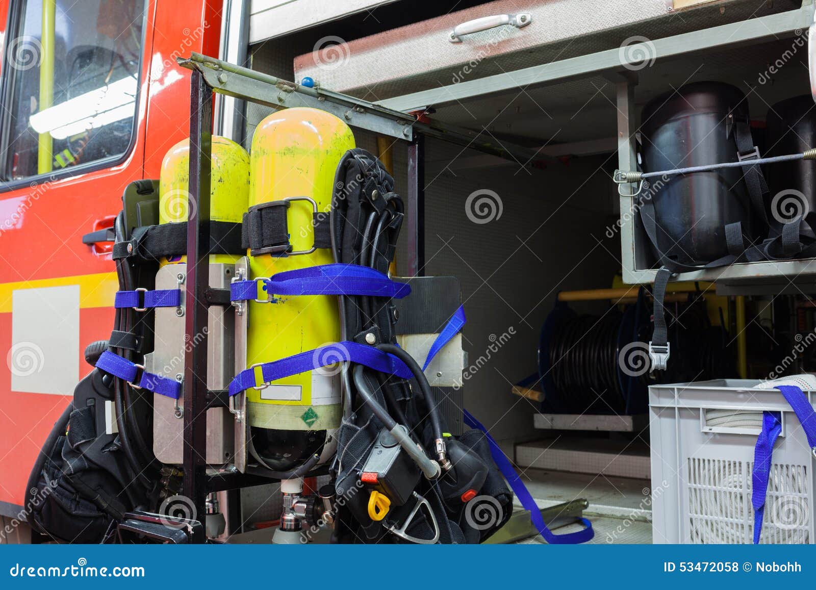 Equipment on an Firetruck for Firemans Stock Photo - Image of life ...