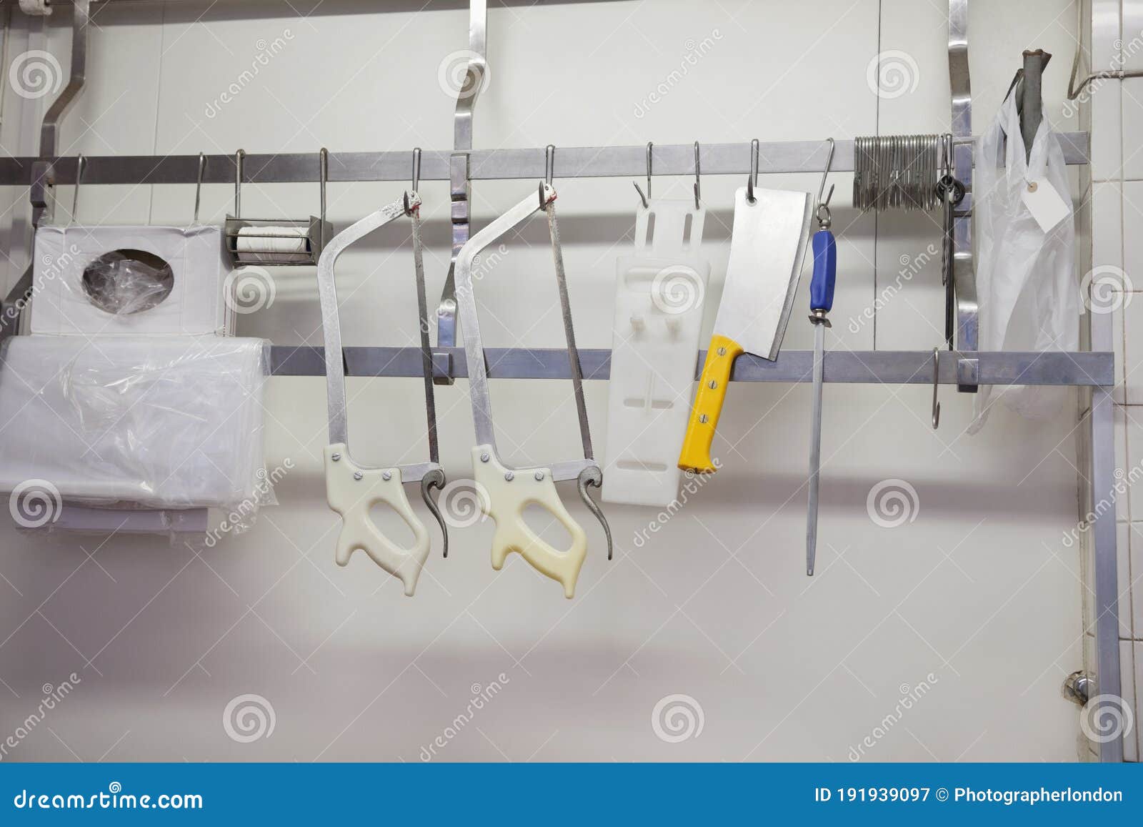Equipment Hanging at Butcher Shop Stock Image - Image of factory ...