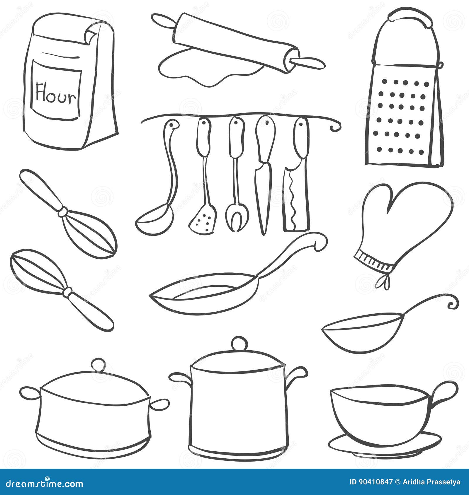 Equipment Kitchen Set Doodle Style Stock Vector - Illustration of cook ...