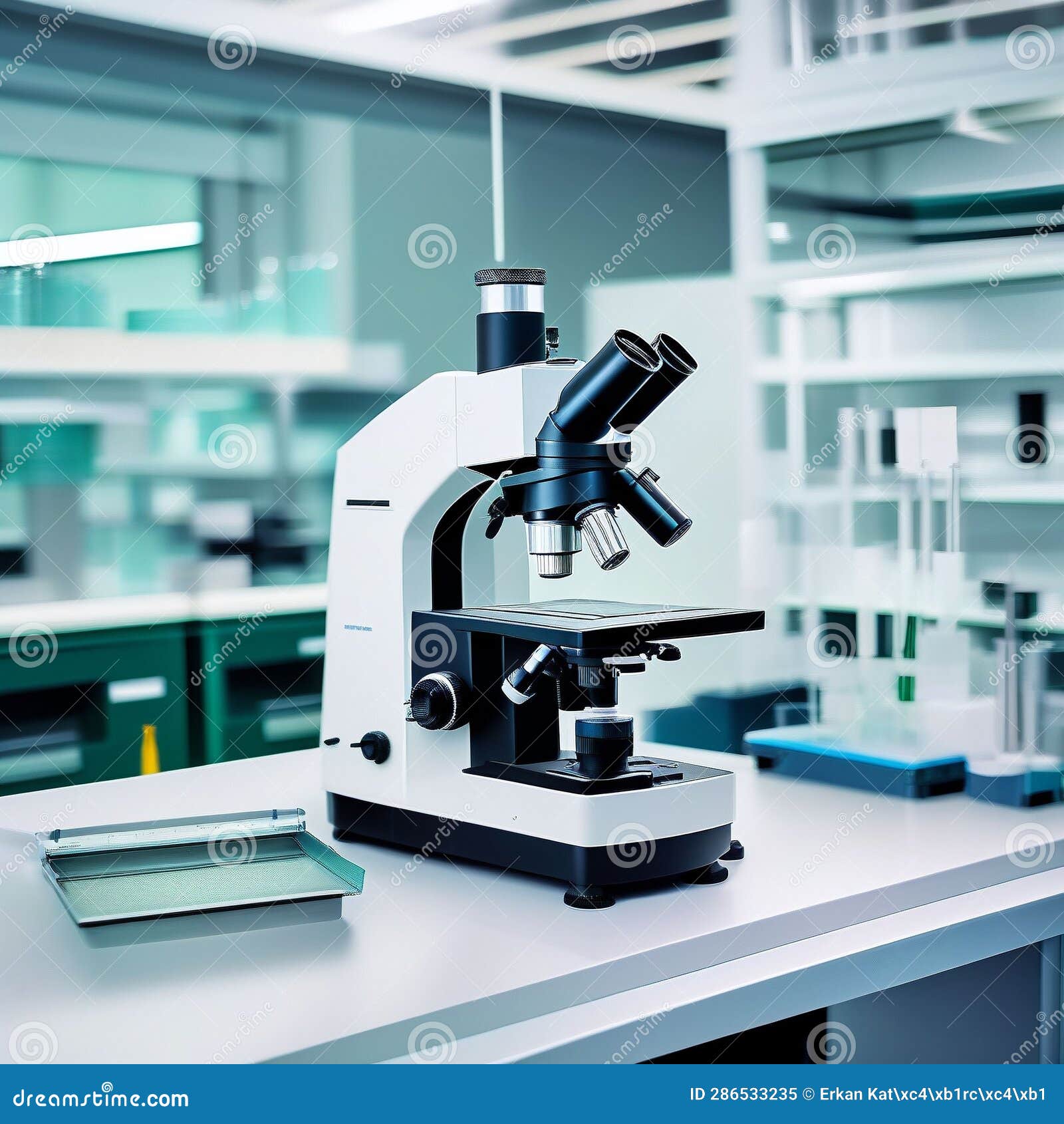 Microscope in Laboratory stock image. Image of room - 286533235