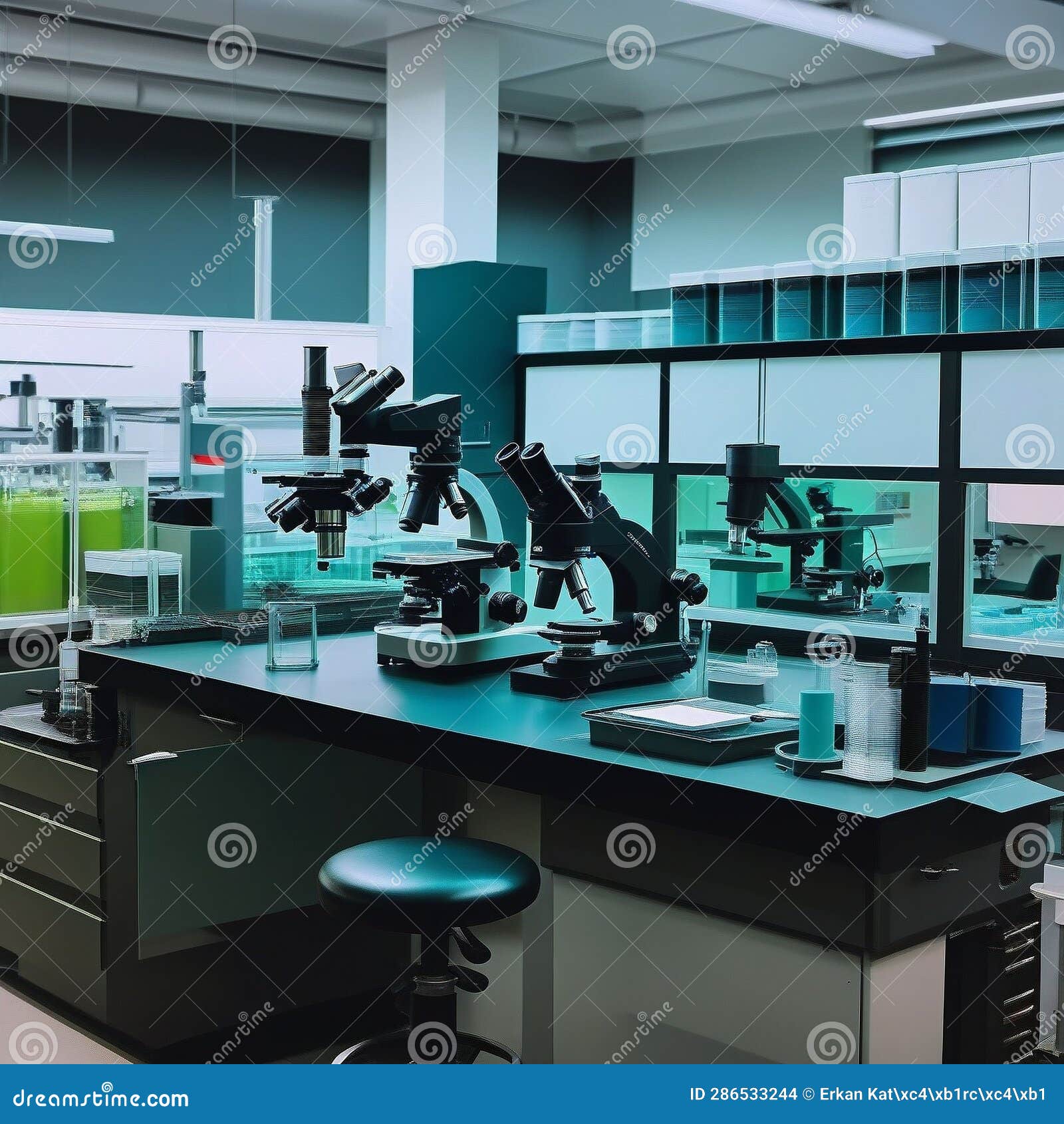 Microscope in Laboratory stock illustration. Illustration of equipment ...