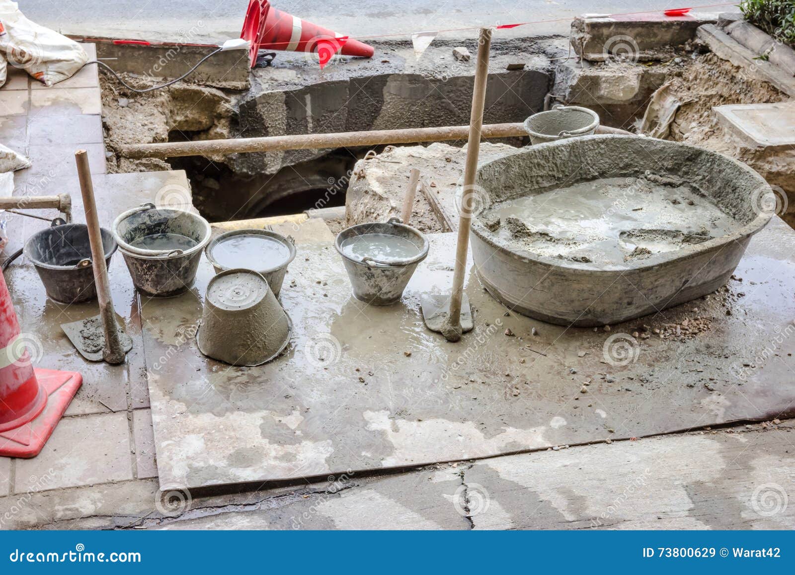 Equipment for Mixing Cement,Construction Site Stock Image - Image of ...
